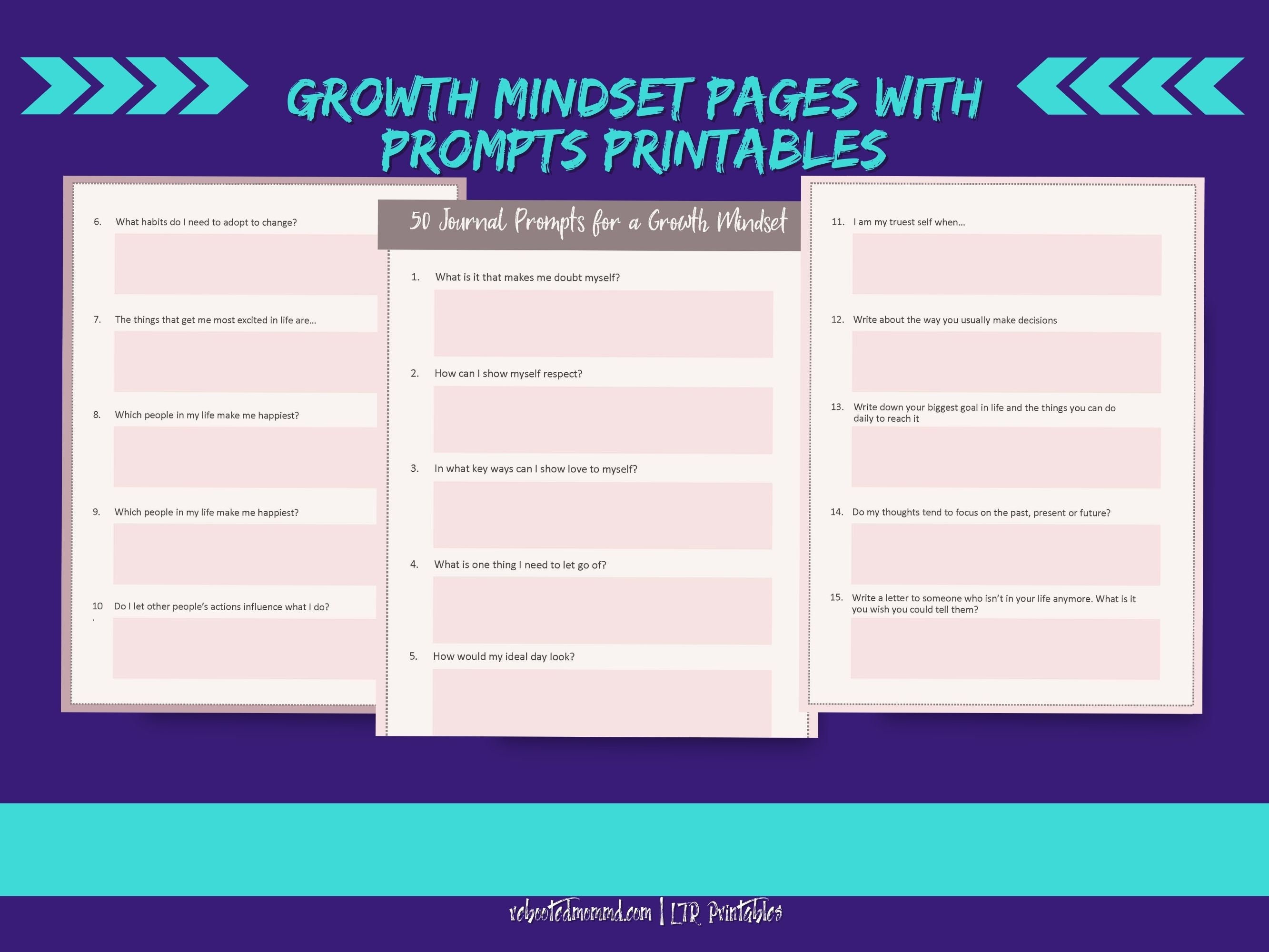 Growth Mindset Worksheets With Prompts | Growth Mindset Printables ...