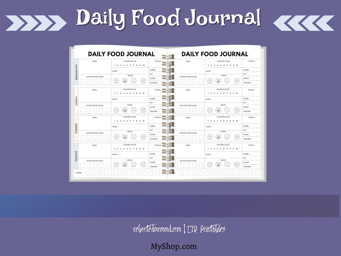 Daily Food Journal Page Printables Food Journal Meal Planner Daily Meal ...