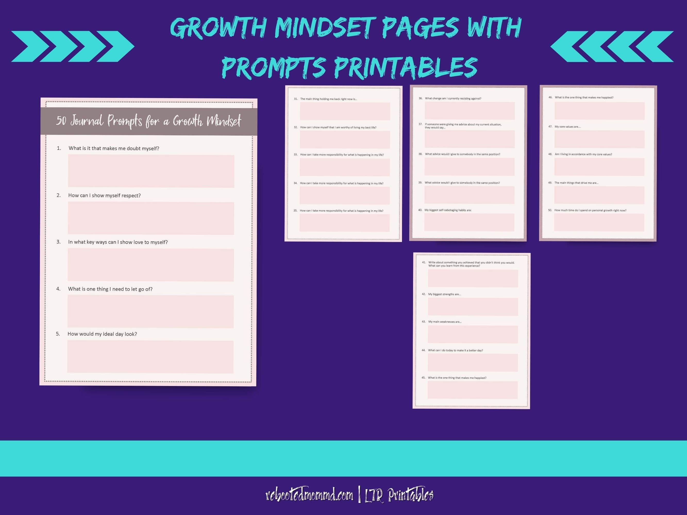 Growth Mindset Worksheets With Prompts | Growth Mindset Printables ...