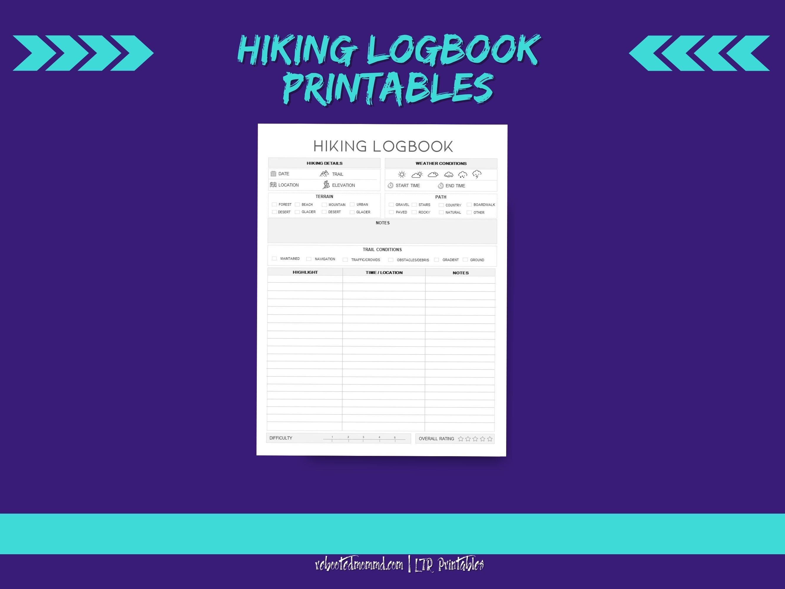 Hiking Logbook Printables Hiking Journal Hiking Diary - Etsy