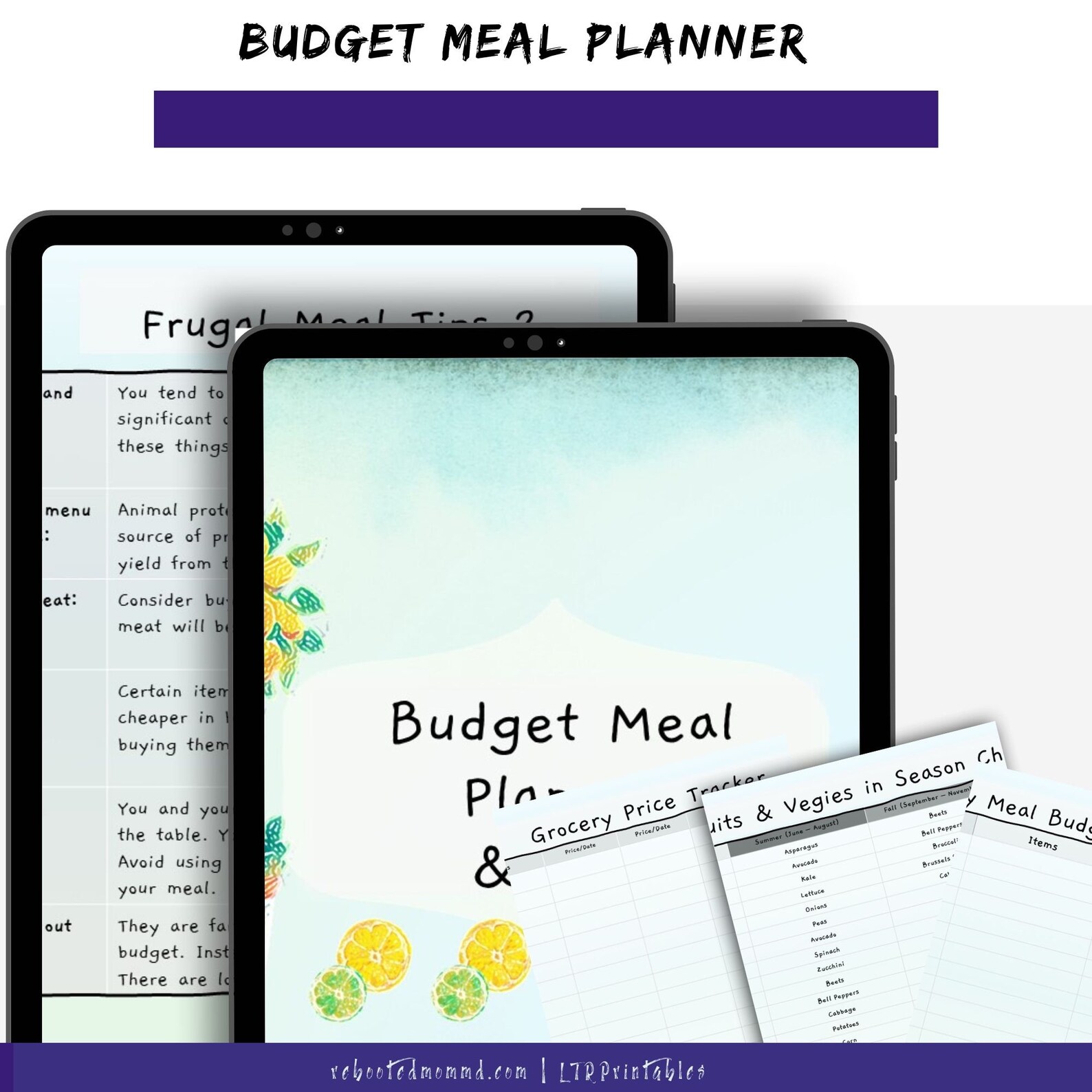 Budget Meal Plan Printables | Grocery List | Meal Planner | Meal Tips ...