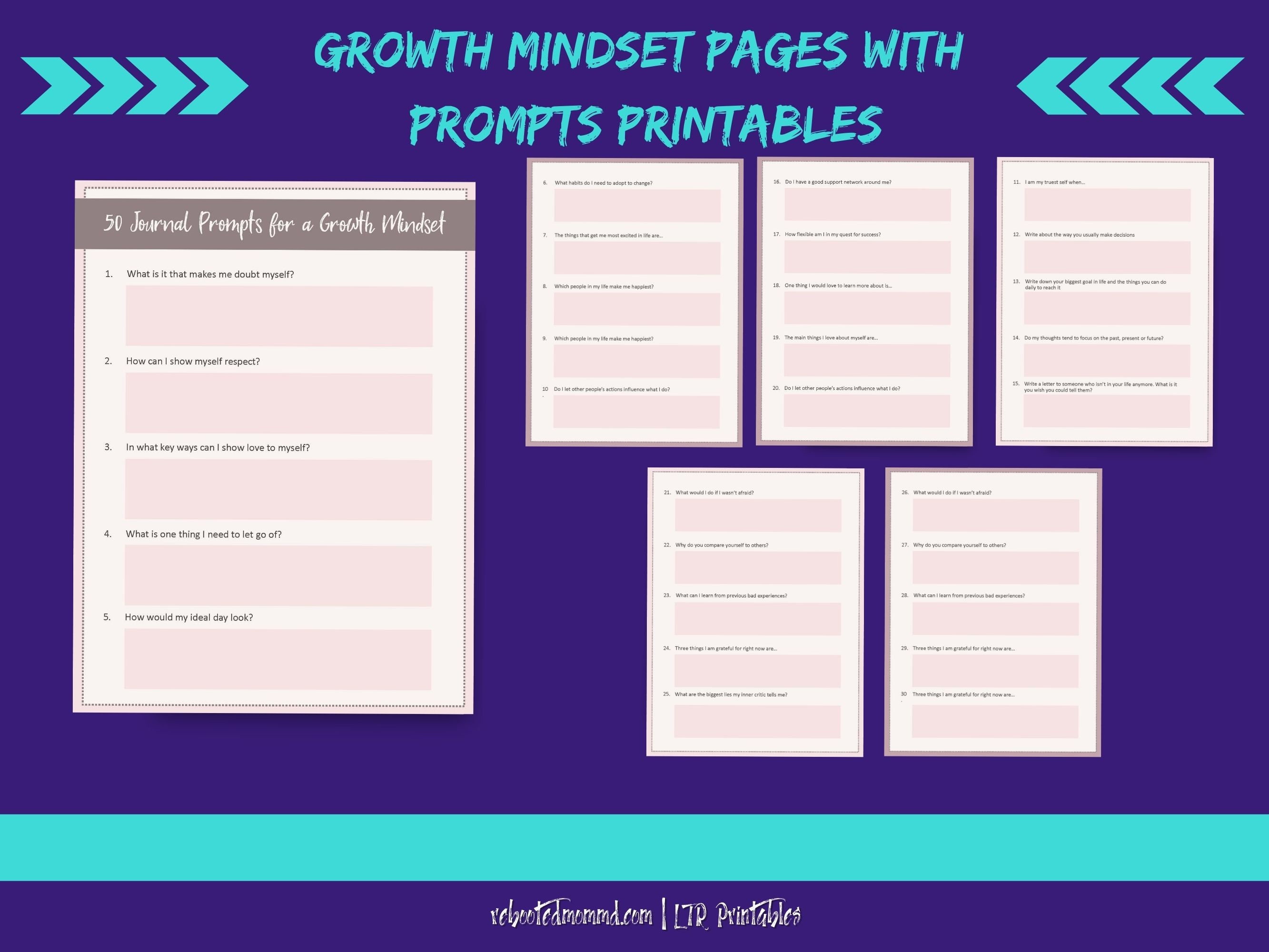 Growth Mindset Worksheets With Prompts | Growth Mindset Printables ...