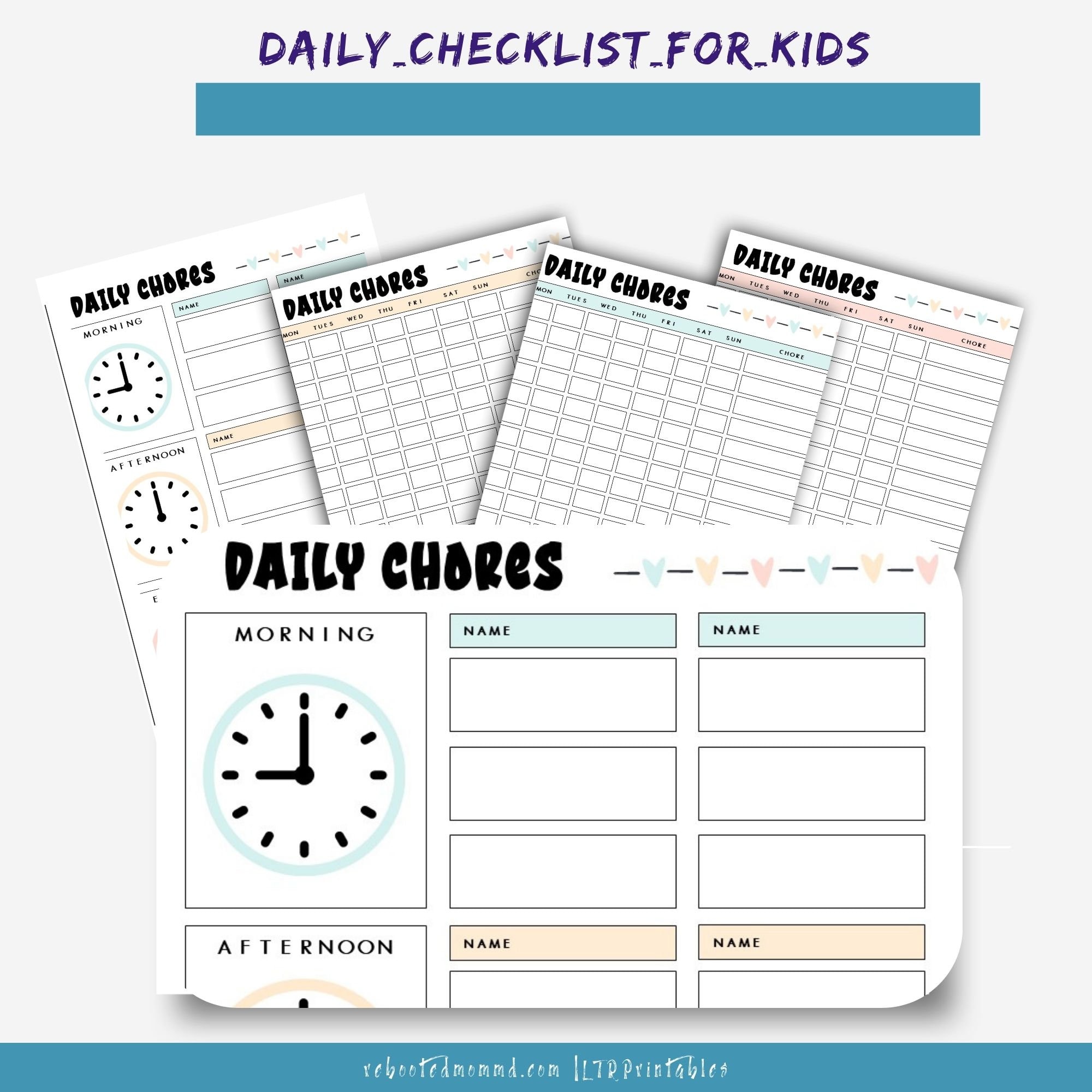 Daily Checklists for Kids Printables | Chore Worksheets| Kids' Chores ...