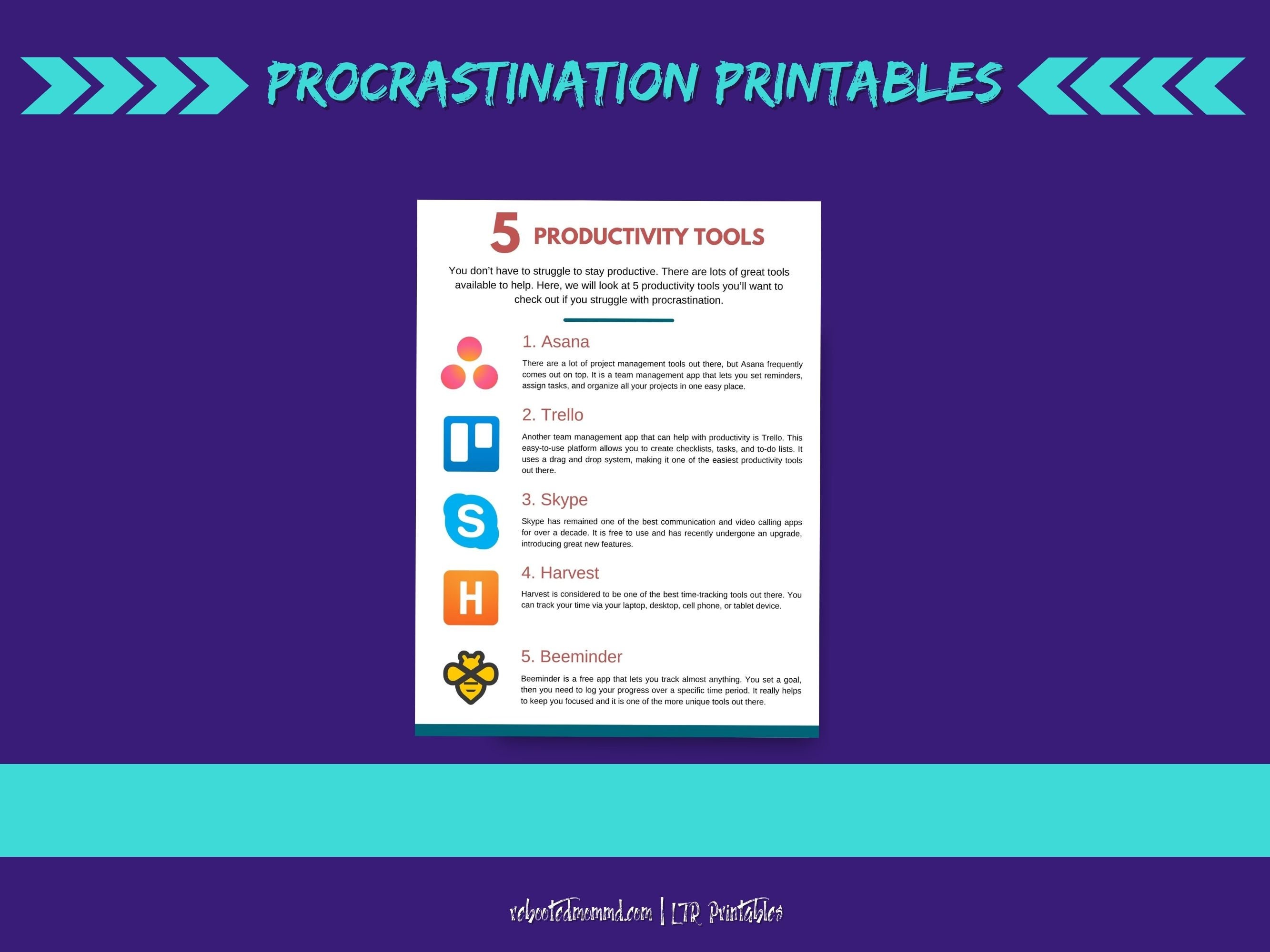Procrastination Worksheet Printables Productivity Tips and Tools ...
