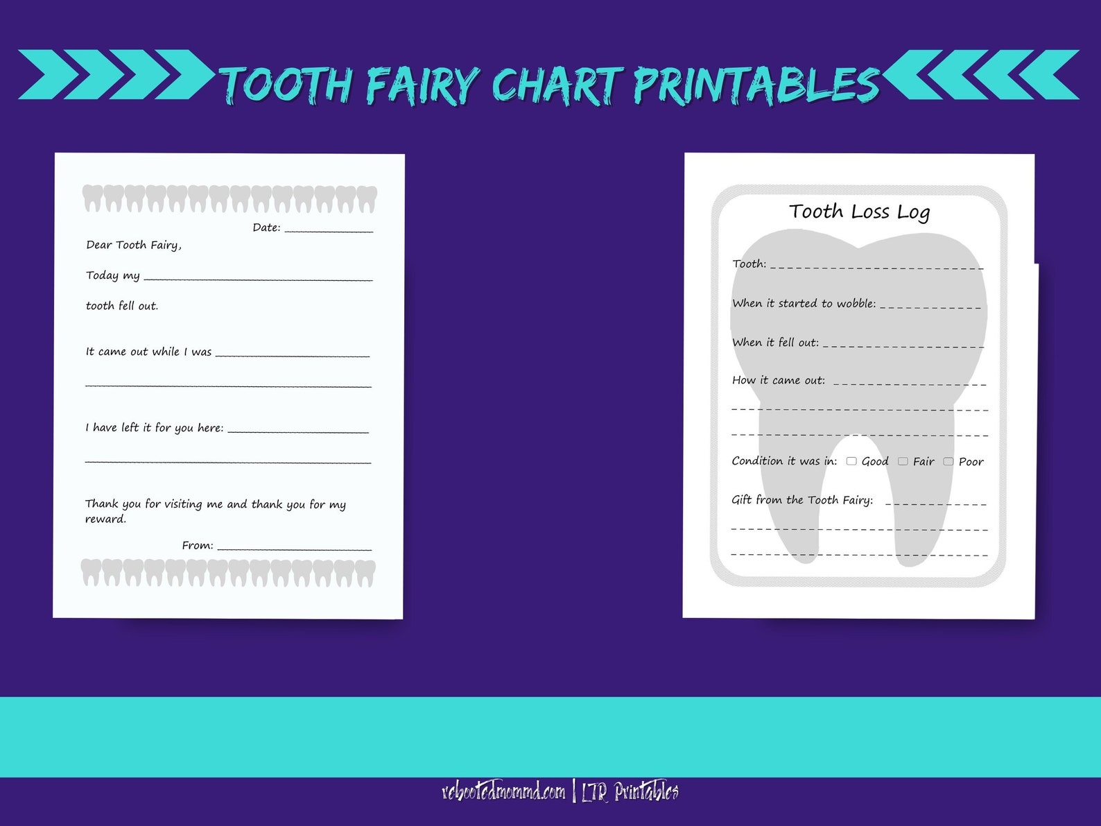 Tooth Fairy Chart Printables | Tooth Fairy Kit | Baby Tooth Loss Chart ...