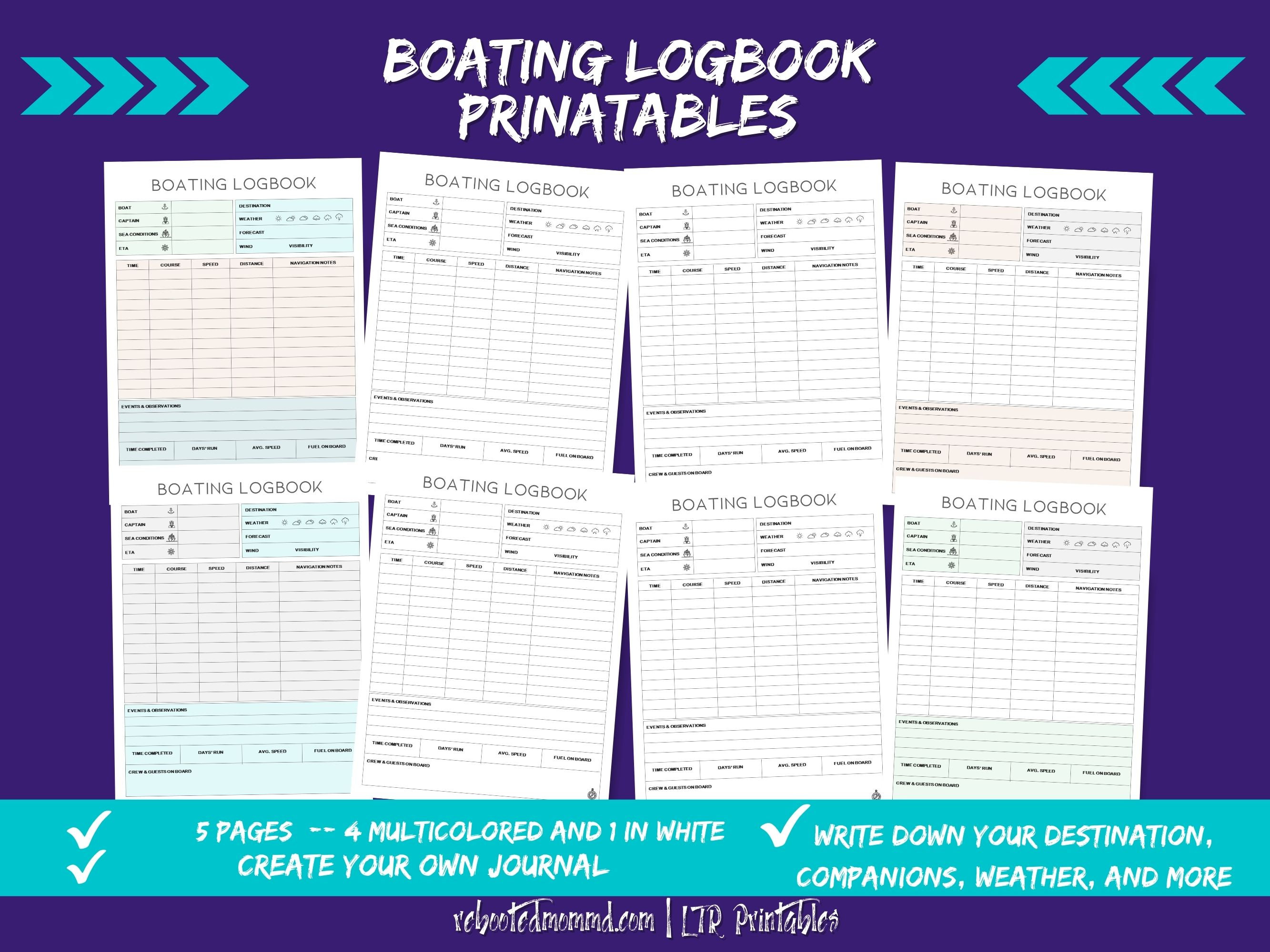 Boating Logbook Printables | Boating Journal | Boating Diary | Boating ...
