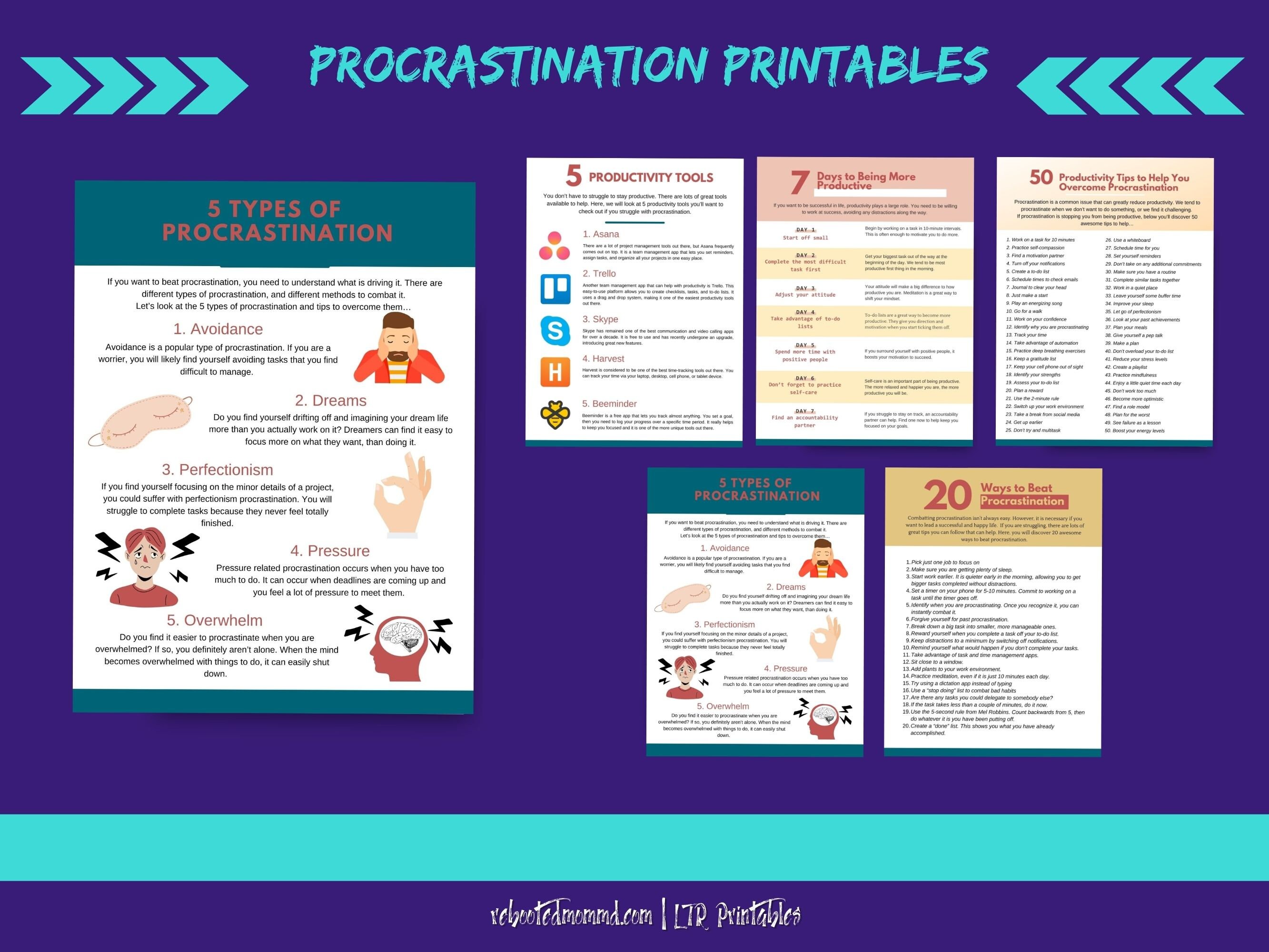 Procrastination Worksheet Printables: Productivity Tips & Tools ...