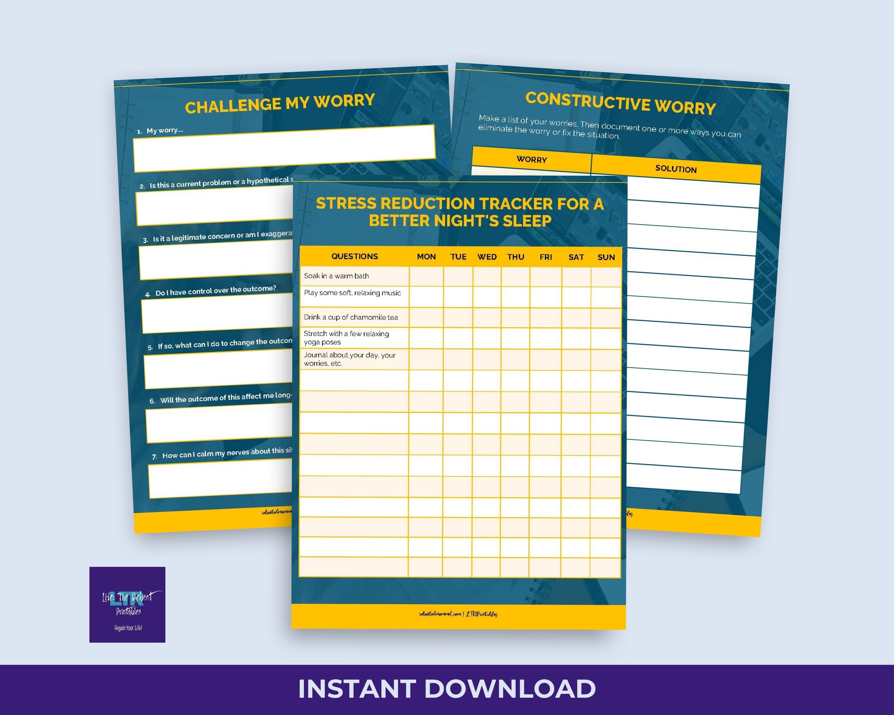 Worry Worksheets Manage Anxiety, Identify Worries Immediate Download ...
