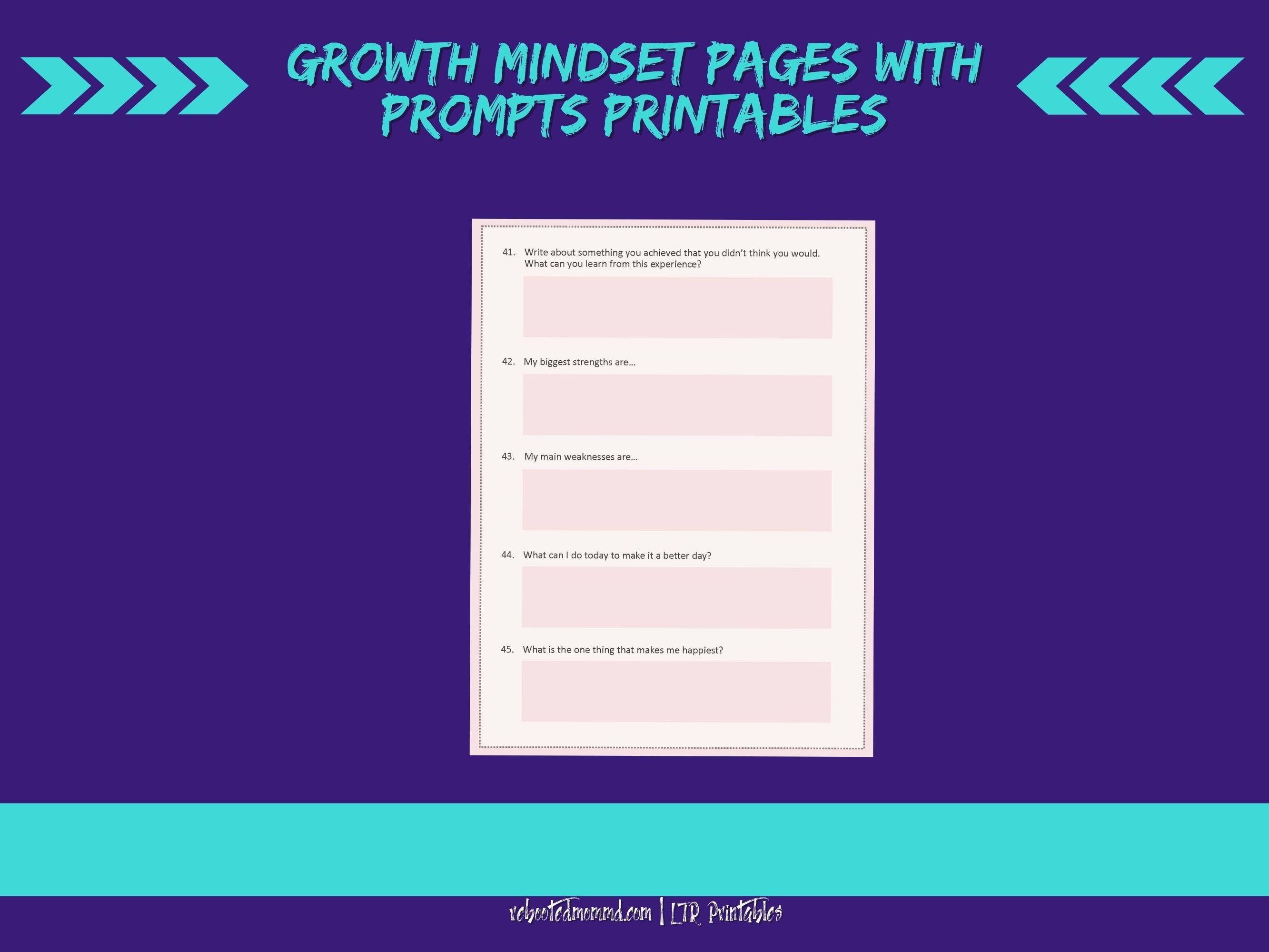 Growth Mindset Worksheets With Prompts | Growth Mindset Printables ...