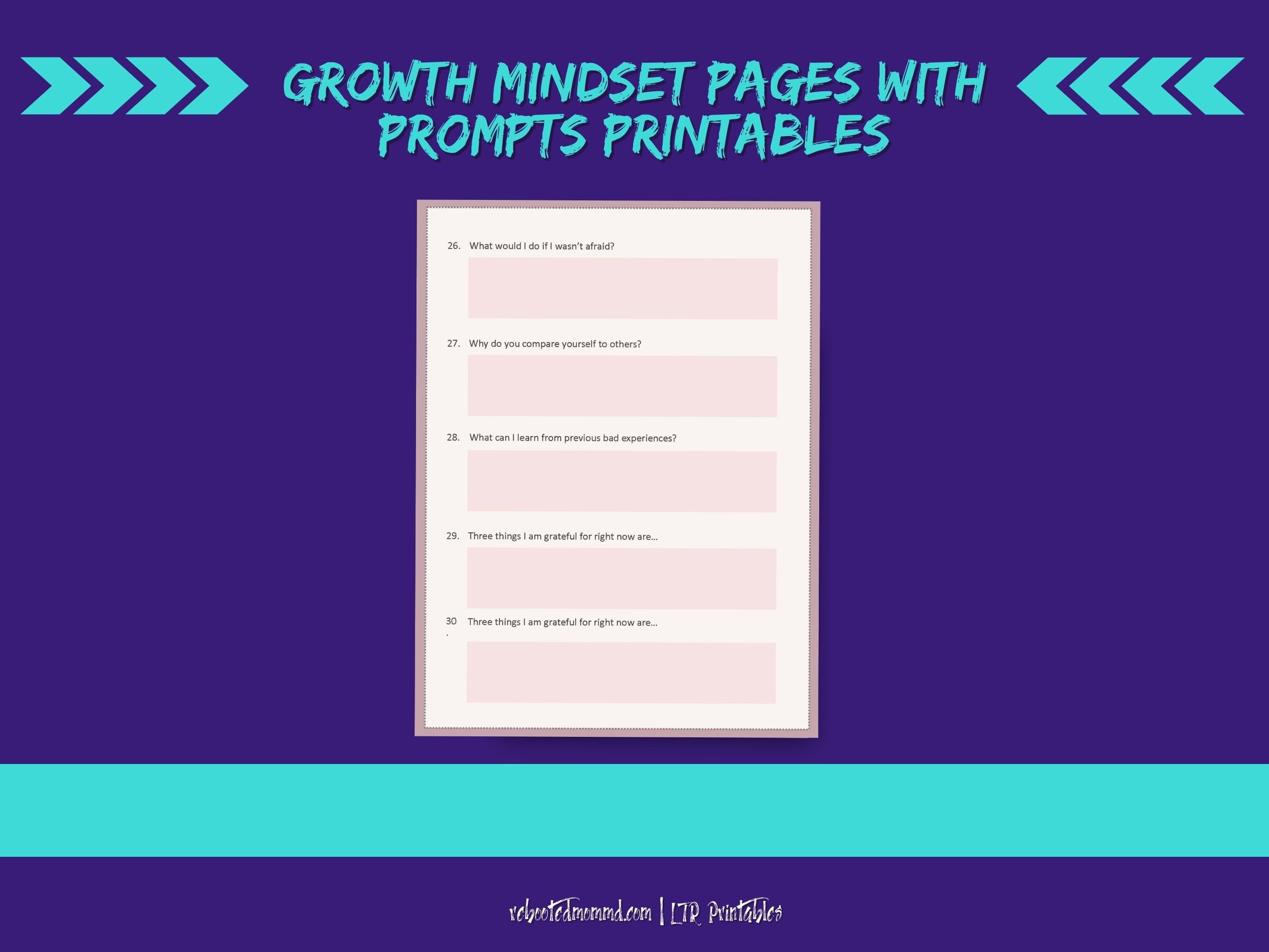 Growth Mindset Worksheets With Prompts Growth Mindset - Etsy