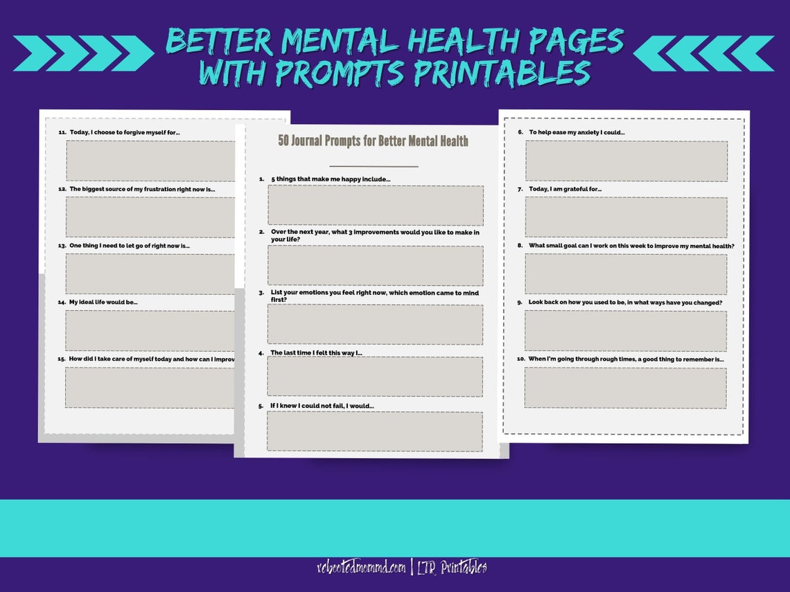Better Mental Health Worksheets With Prompts mental Health Printables ...