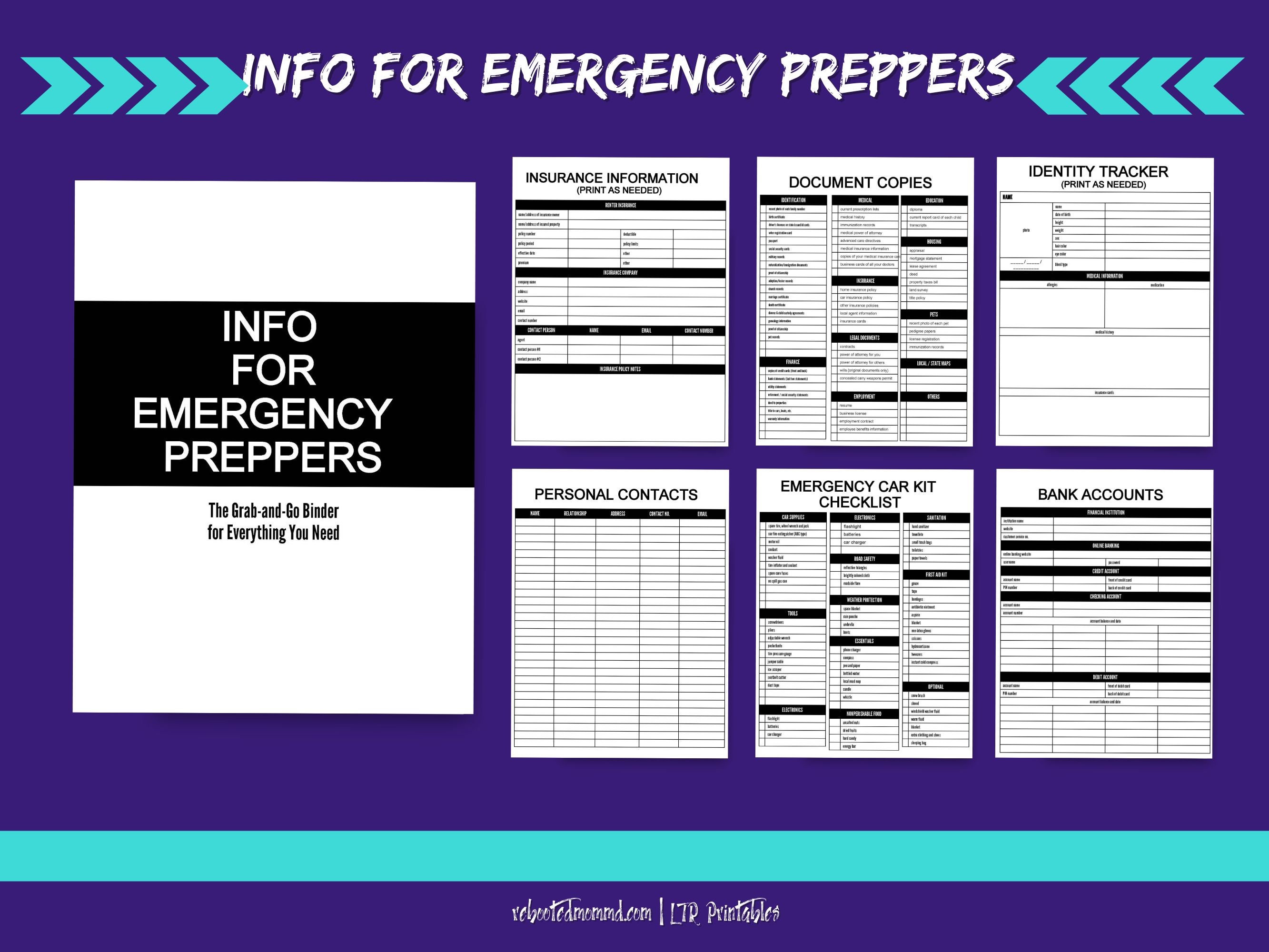 Survival Information Worksheets| Survival \ Emergency Checklists ...