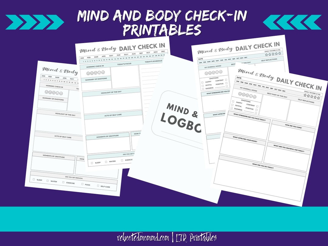 Daily Mind and Body Check-in Printables Mind and Body Logbook Self-care ...