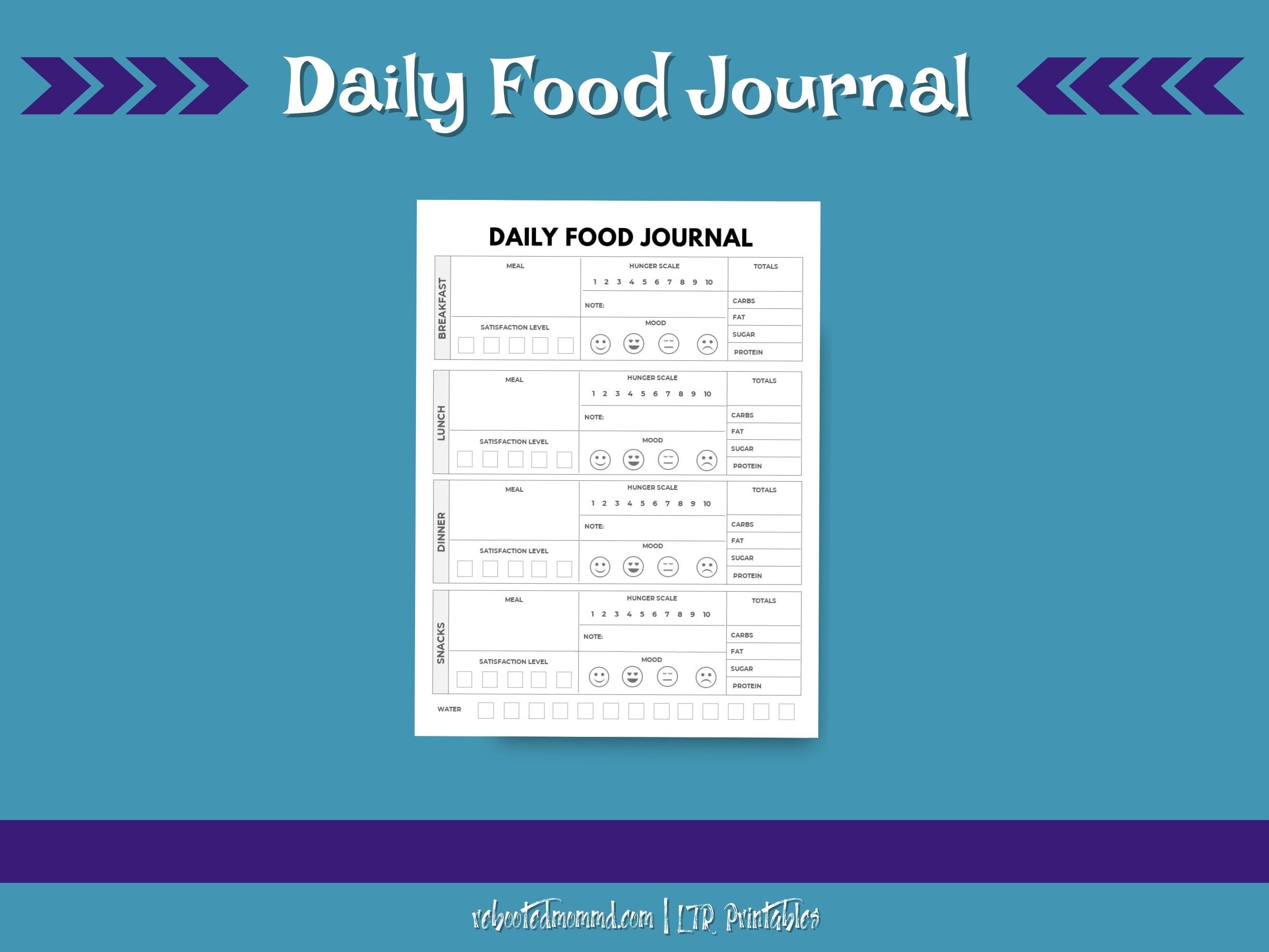 Daily Food Journal Page Printables Food Journal Meal Planner Daily Meal ...