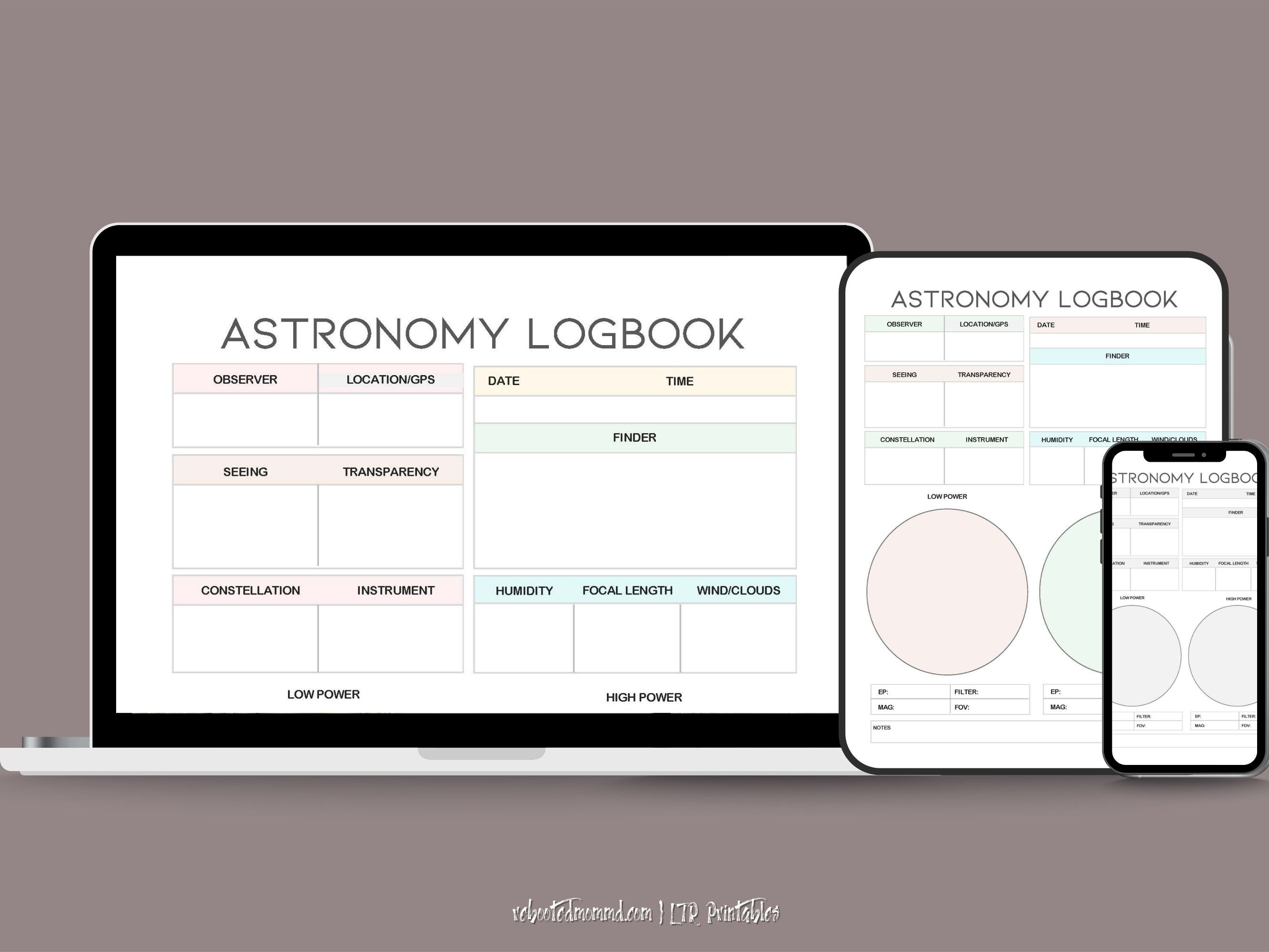 Astronomy Logbook Printable Pages | Telescope Diary (instant Download ...