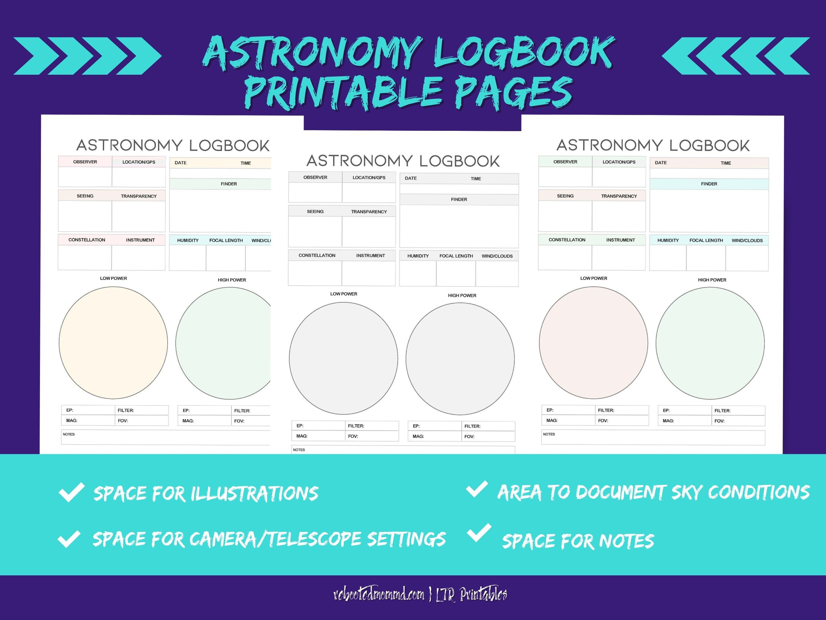 Astronomy Logbook Printable Pages | Astronomy Journal | Observation ...