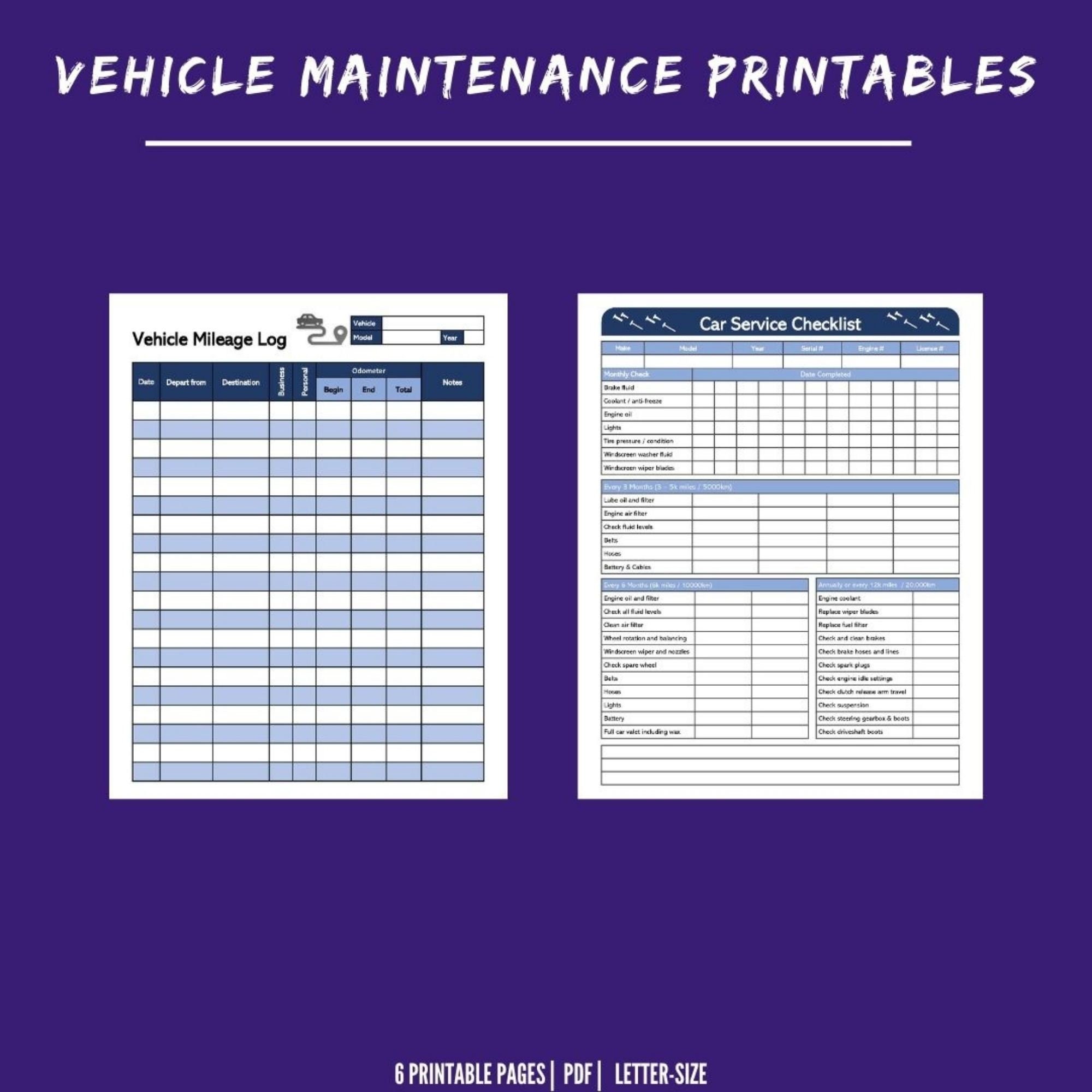 Vehicle Maintenance and Mileage Log Printables | Car Maintenance | Auto ...