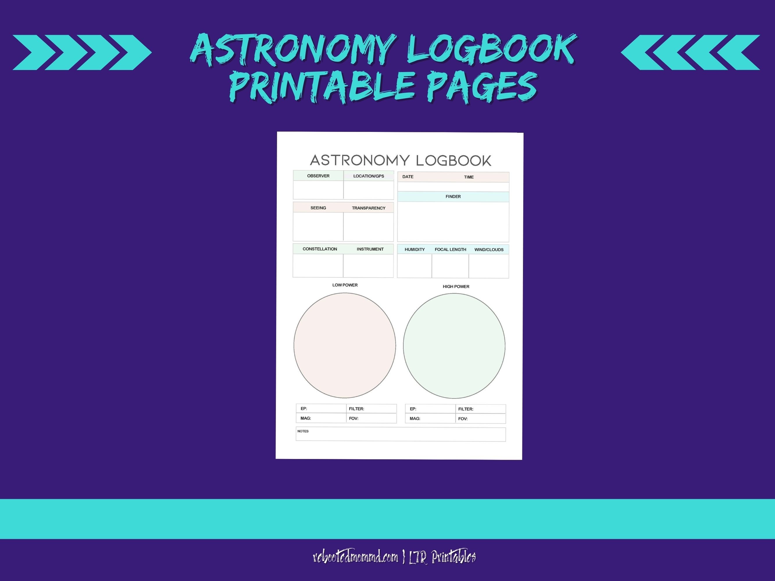 Astronomy Logbook Printable Pages | Astronomy Journal | Observation ...