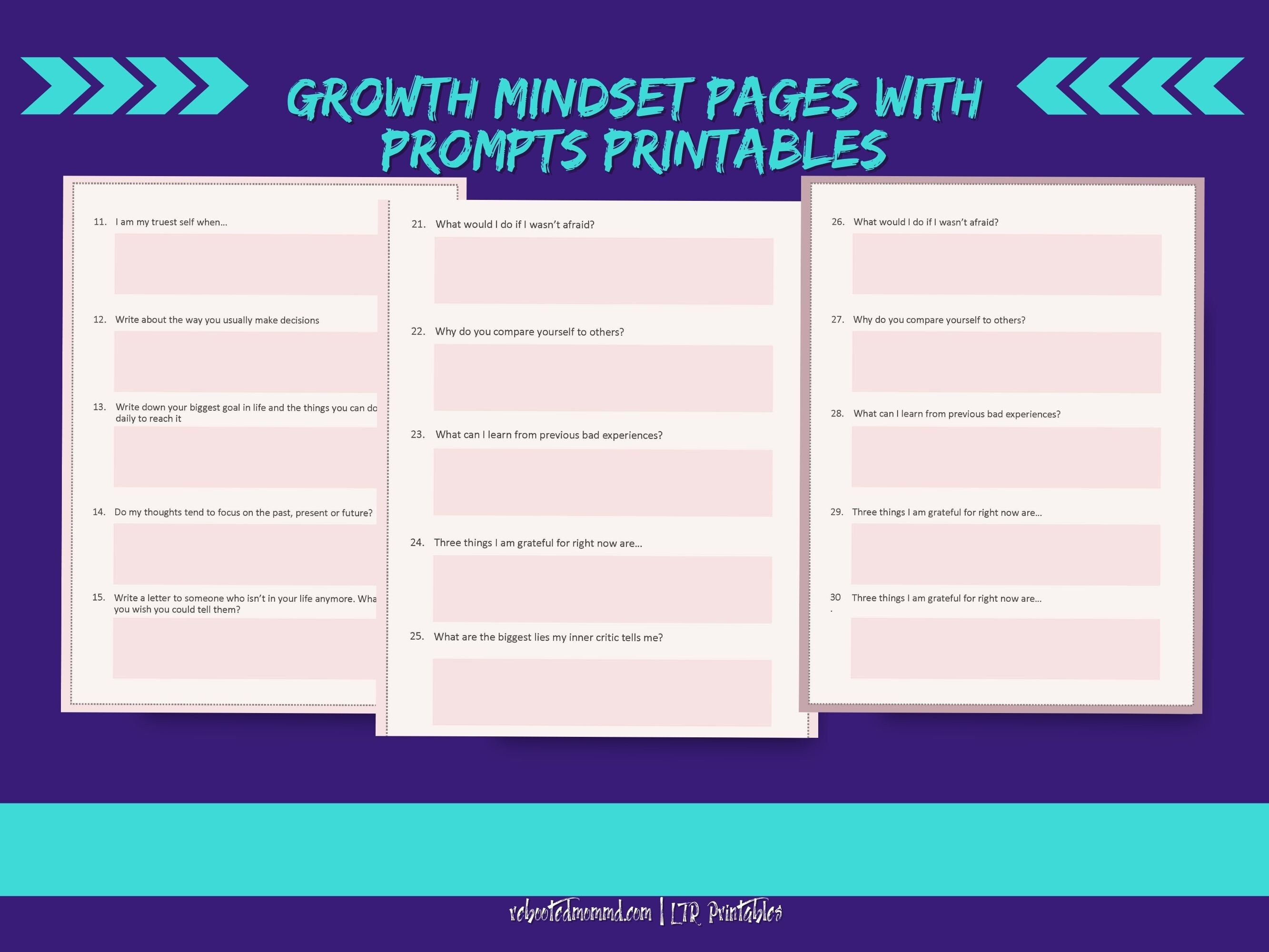 Growth Mindset Worksheets With Prompts | Growth Mindset Printables ...