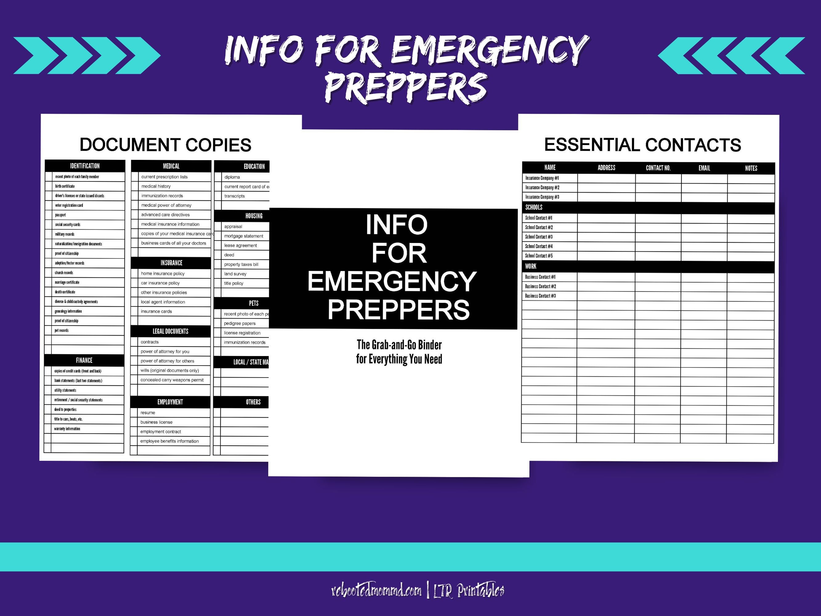 Survival Information Worksheets| Survival \ Emergency Checklists ...