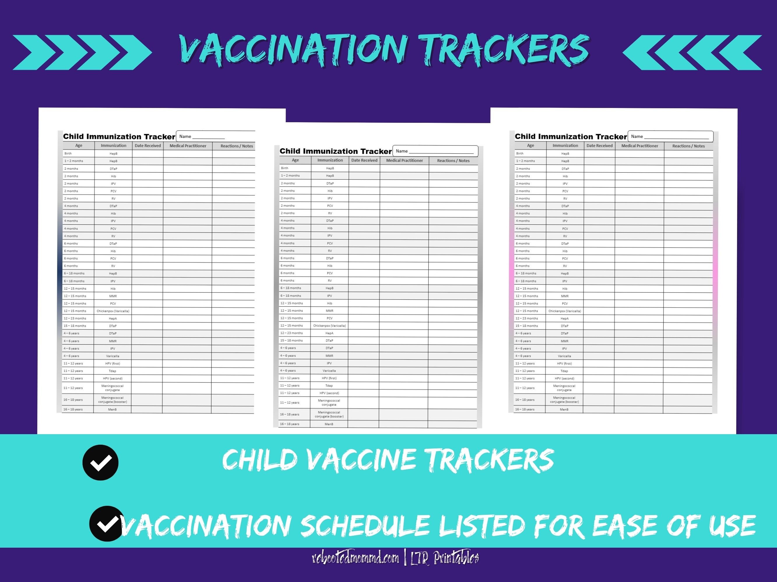 Vaccination Tracker Printables Vaccine Checklist Children's Vaccine ...