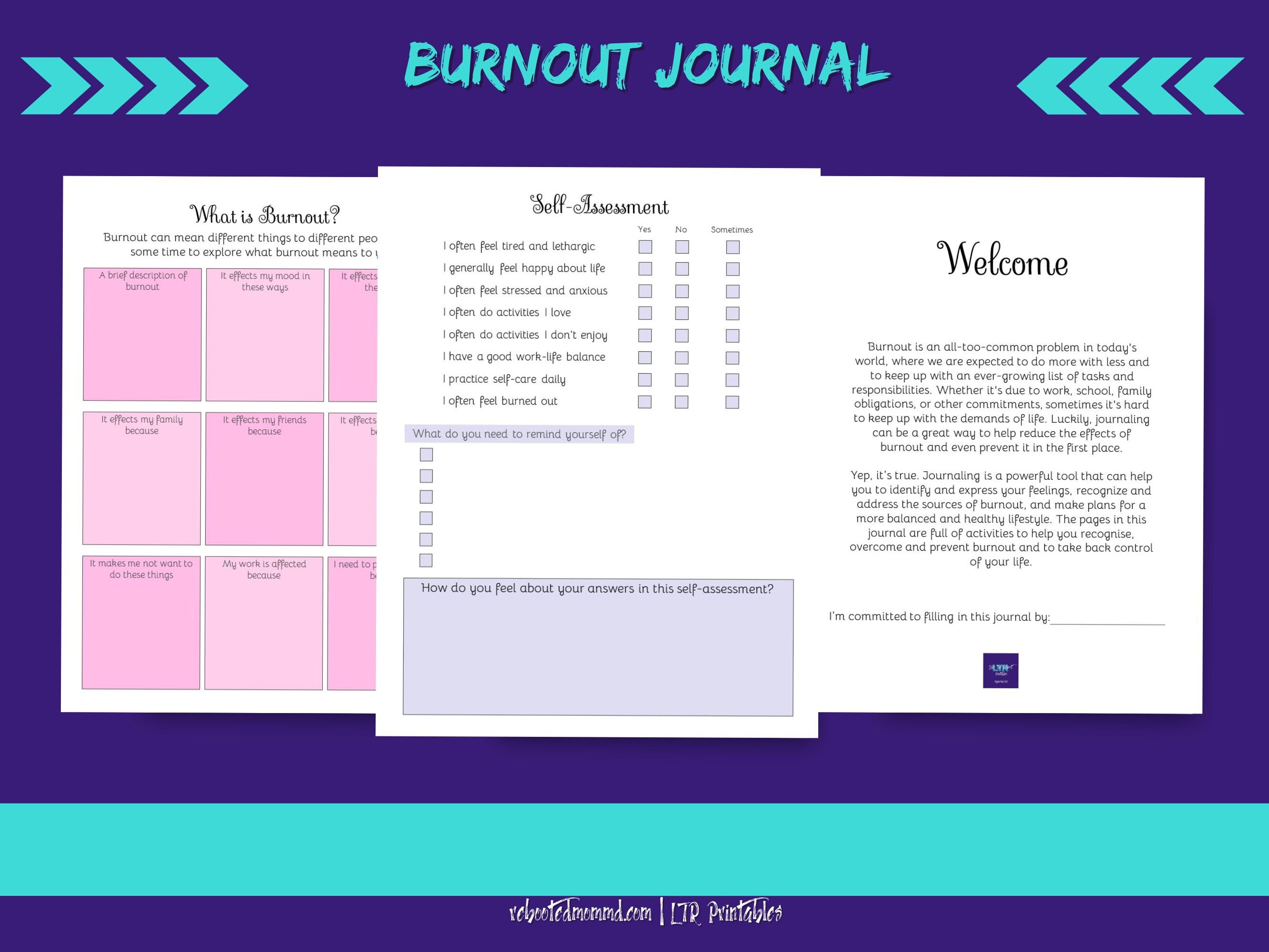 Burnout Journal Printables| Self-care Journal| Burnout Self-assessment ...