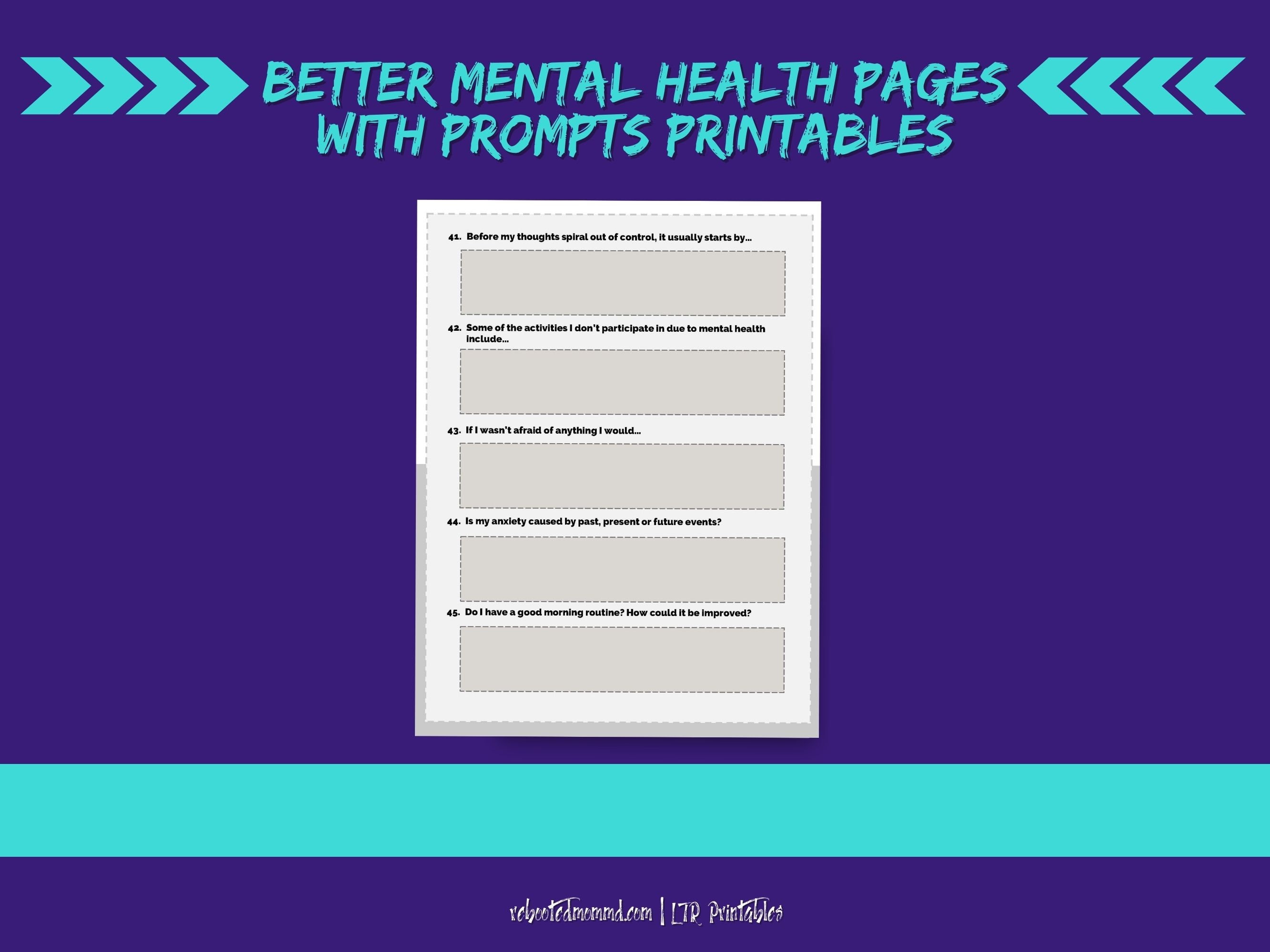 Better Mental Health Worksheets With Prompts mental Health Printables ...
