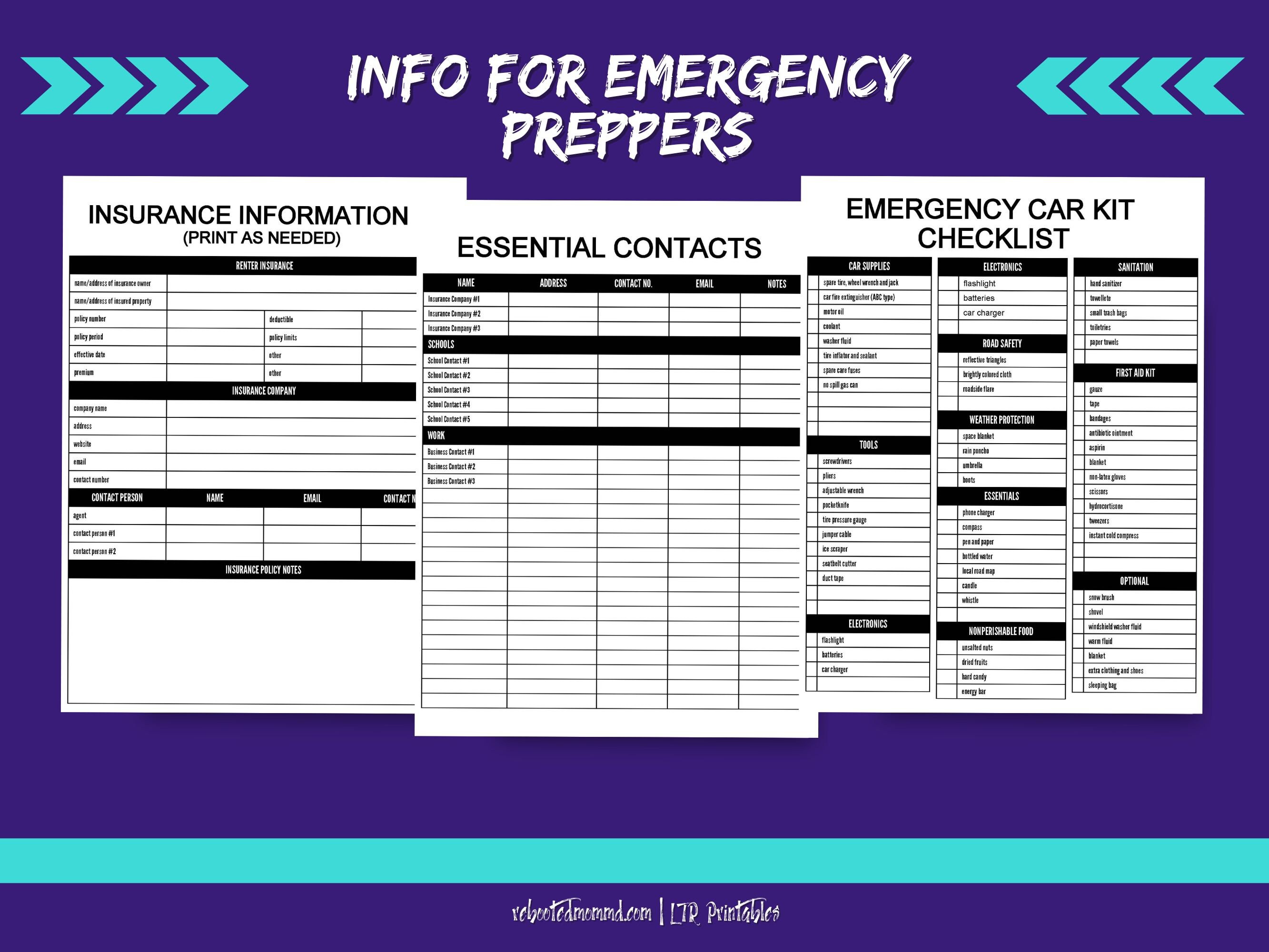 Survival Information Worksheets| Survival \ Emergency Checklists ...