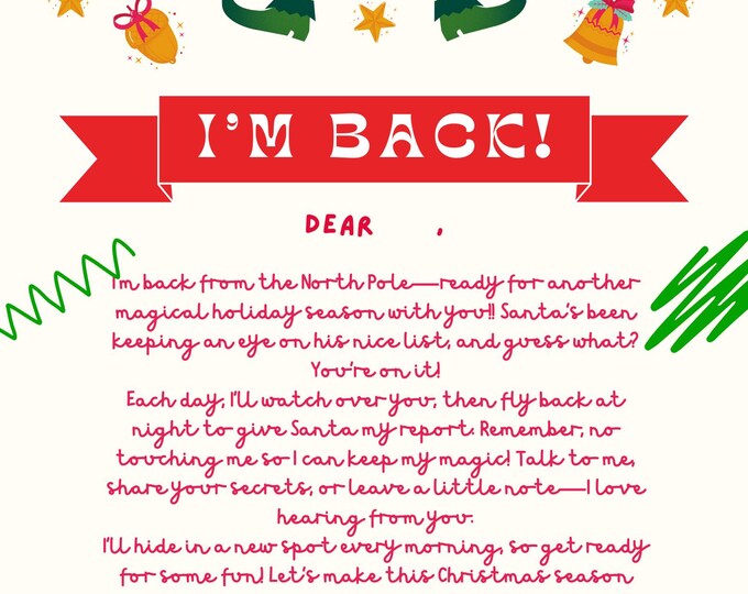 I'm Back Letter From Elf on the Shelf - Etsy