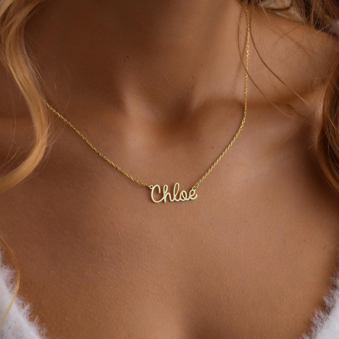14K Gold Name Necklace Gold, Nameplate Necklace 14k Solid Gold,custom ...