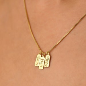 14k Gold Bar Tag Necklace, Gold Tag Initials Necklace in Box Chain ...