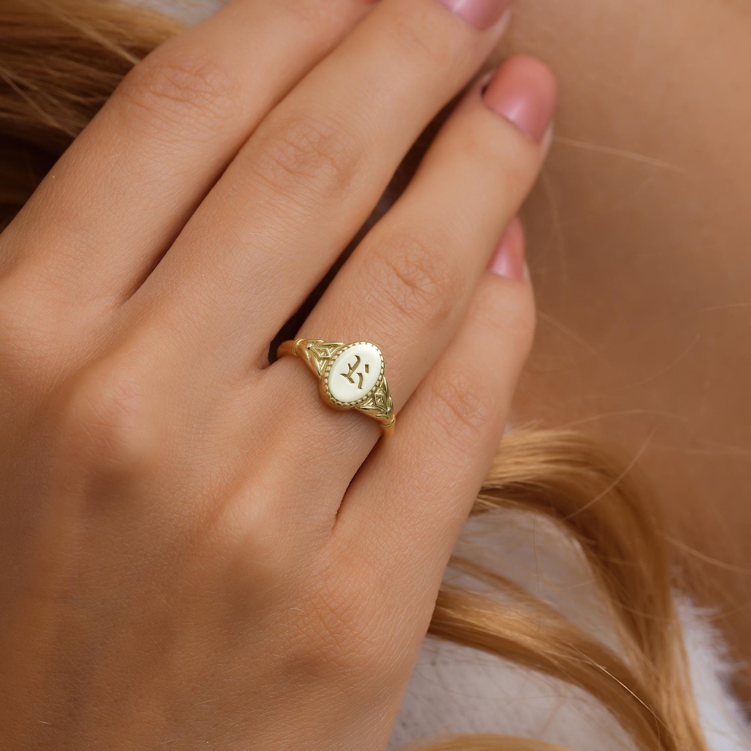 14K Gold Pinky Inital Rings for Women • Personalized 14K Gold, Rose and ...