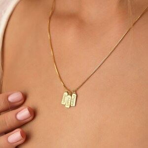 14k Gold Bar Tag Necklace, Gold Tag Initials Necklace in Box Chain ...