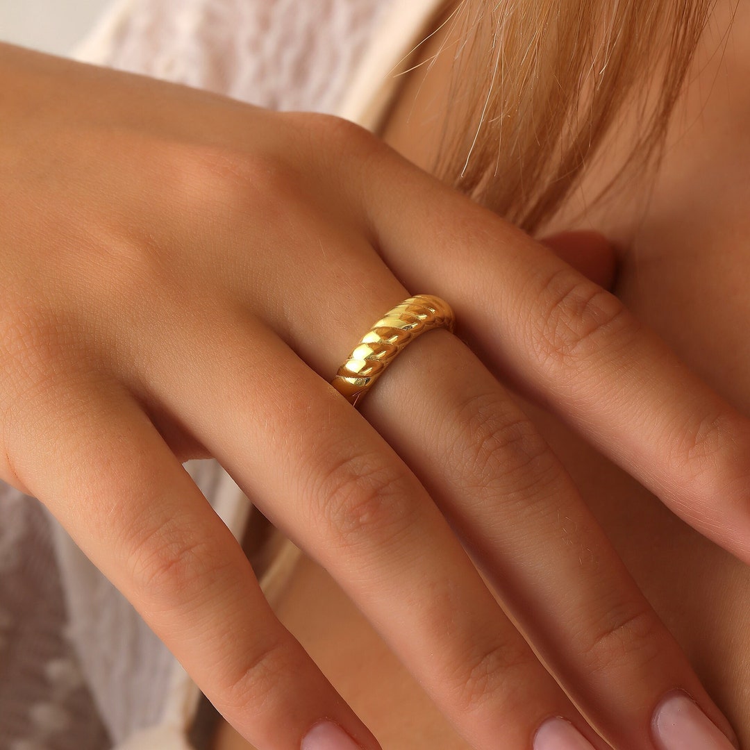 14K Gold Twisted Dome Ring Croissant Ring Chunky Ring Gold Braid Rope ...
