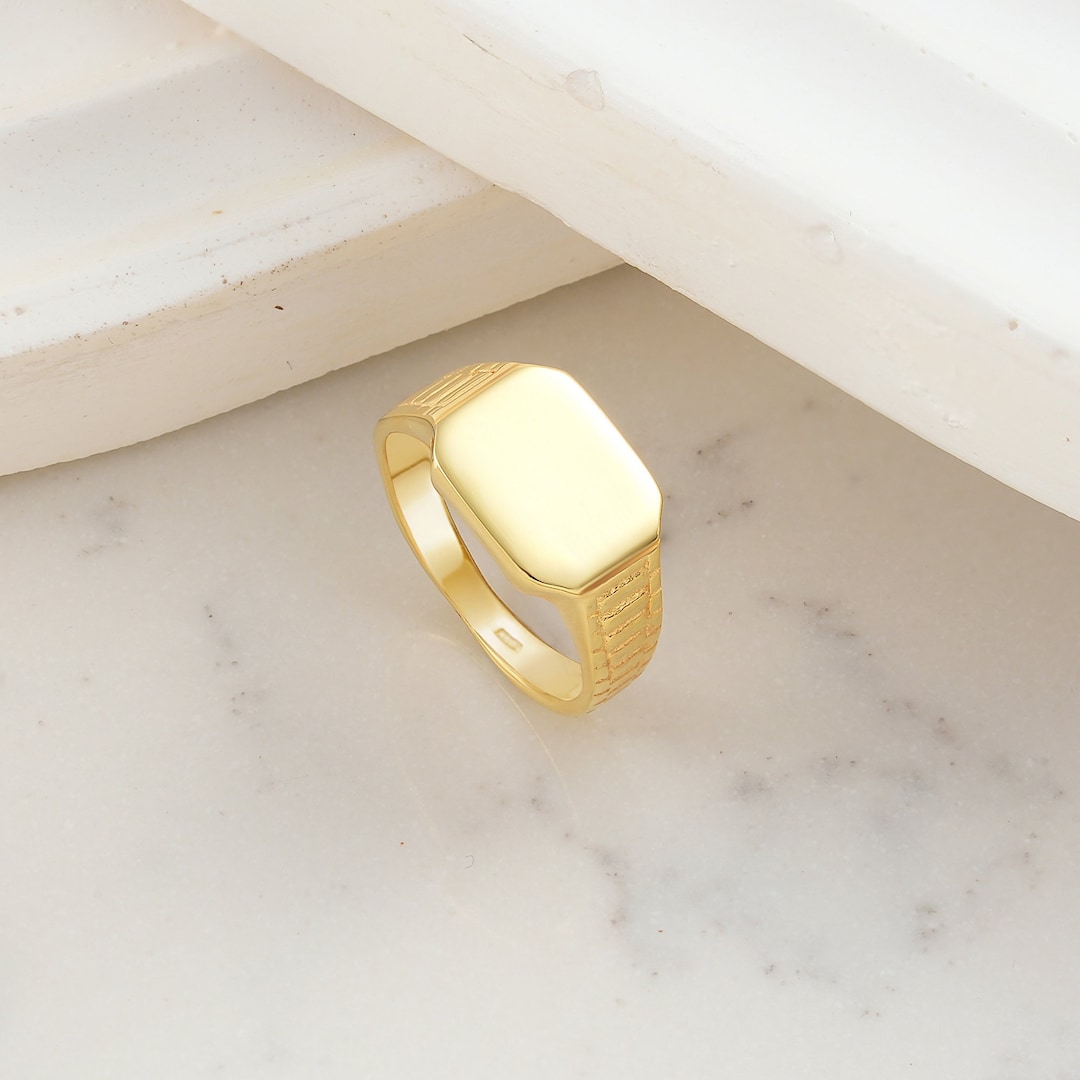 14K Gold Custom Engraved Ring, Signet Ring, Gold Initial Ring, Watch ...