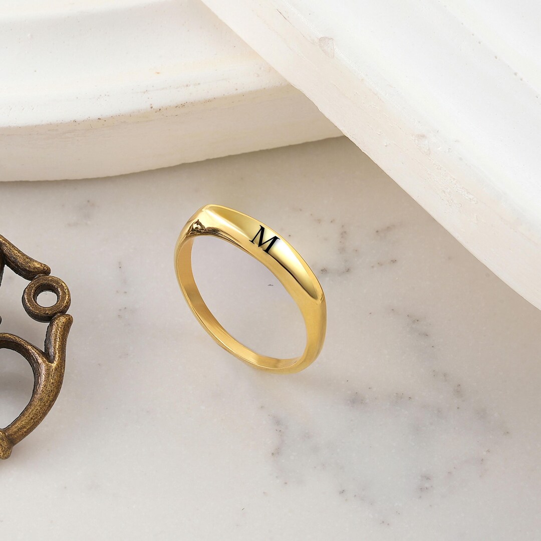 14K Gold Signet Ring - Custom Initial Ring -initial Ring-personalized ...