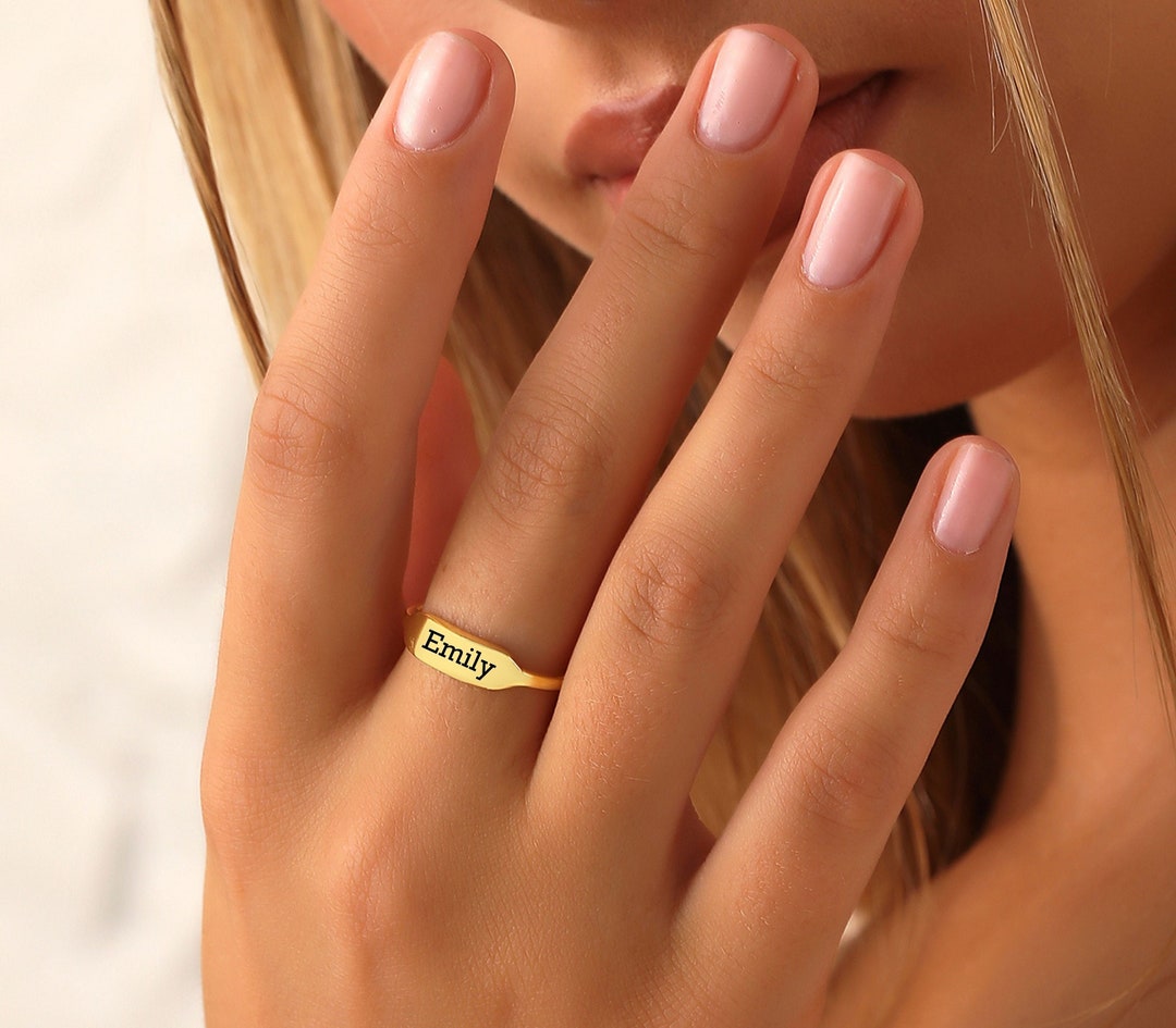 14K Gold Custom Delicate Name Ring • Custom Stacking Rings • Skinny ...