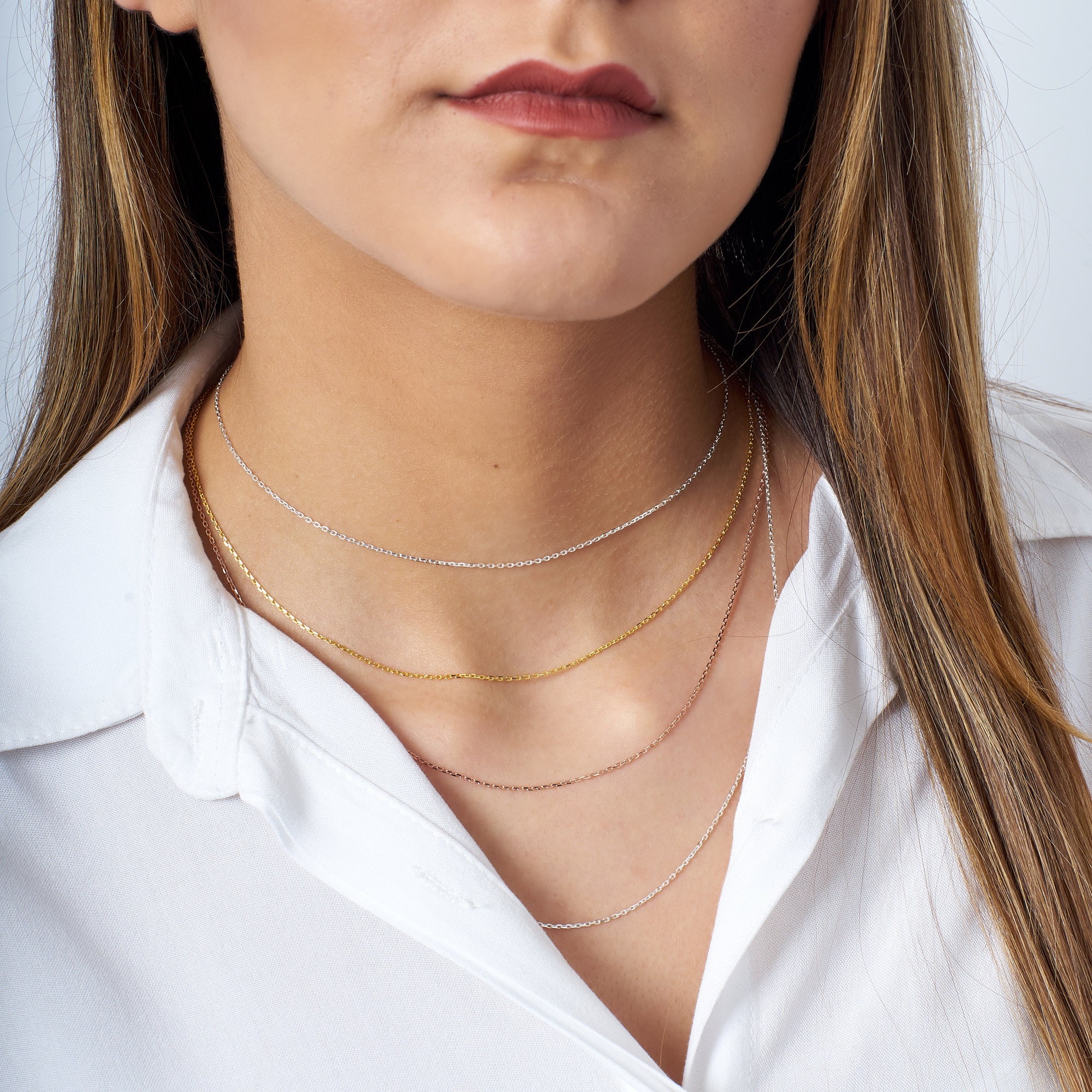 Solid 925k Sterling Silver Cable Chain 14 16 - Etsy