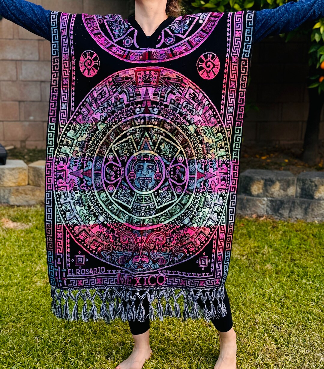 Mexican Aztec Mayan Poncho, Colorful Winter Shawl, Beautifully Designed ...