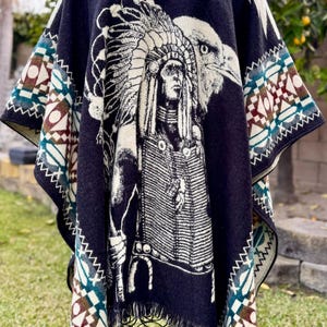 Adult Size Native Alpaca Wool Poncho. With Hoodie and Wooden Buttons ...