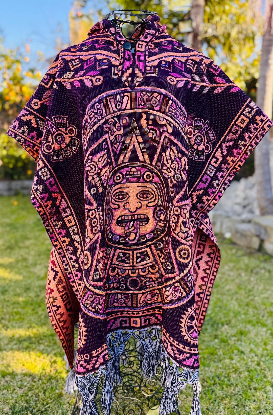 Mexican Aztec Mayan Poncho, Hooded Colorful Winter Shawl, Beautifully ...
