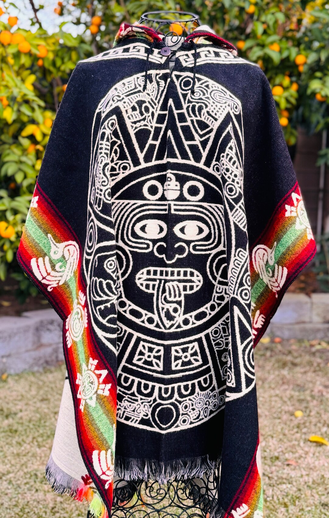 Aztec Calendar Artesian Alpaca Poncho, Unisex Hooded - Etsy