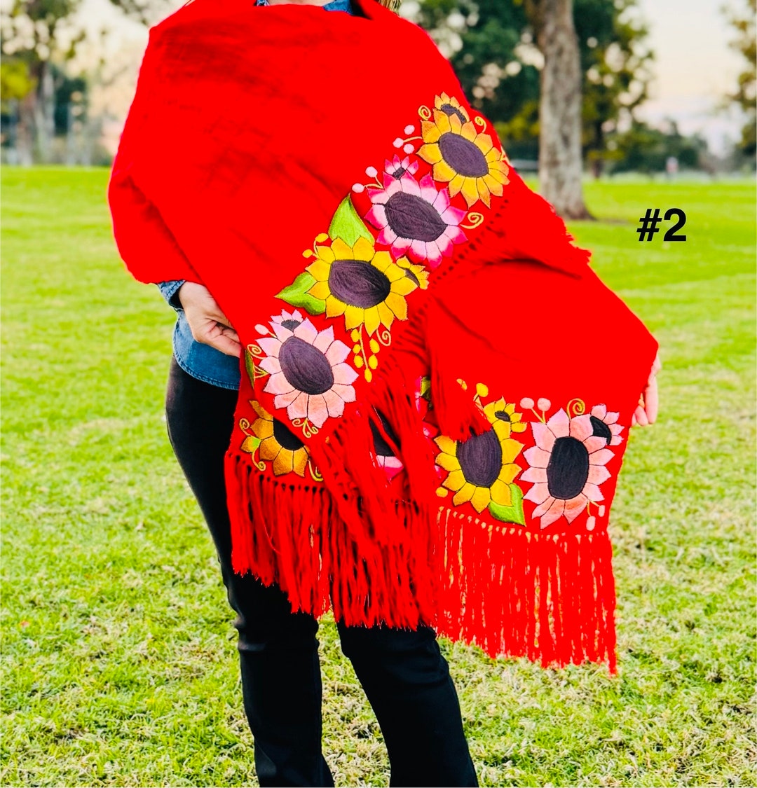 Mexican Rebozo, Mexican Shawl Wrap, Rebozo Bordado, Embroidered Rebozo ...