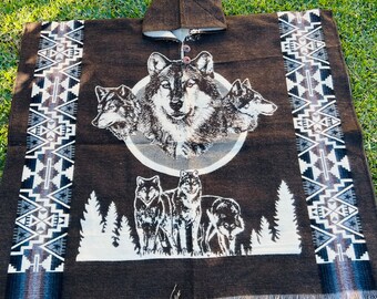 Native Wolf Poncho - Etsy