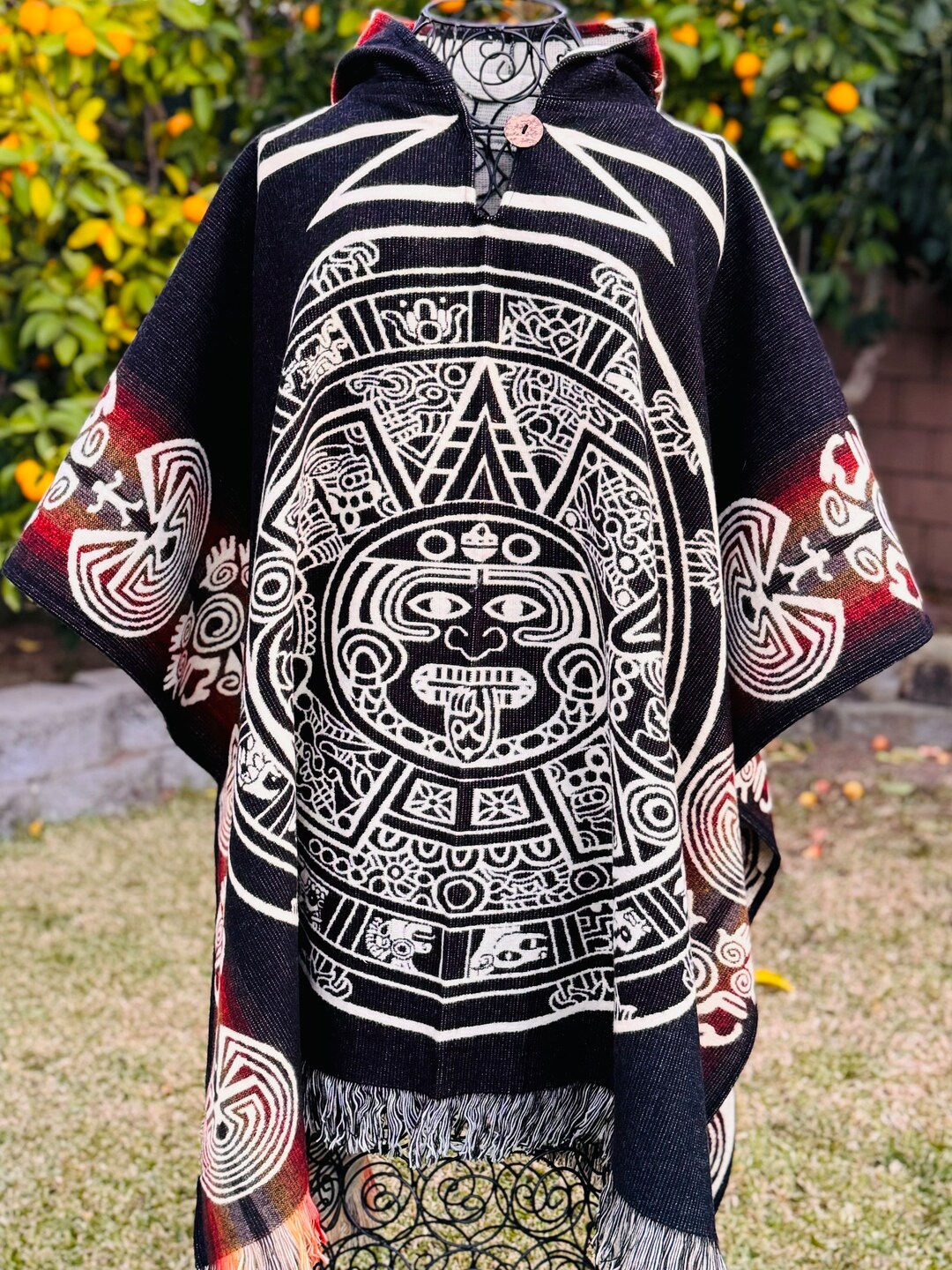 Aztec Calendar Artesian Alpaca Poncho Unisex Hooded - Etsy