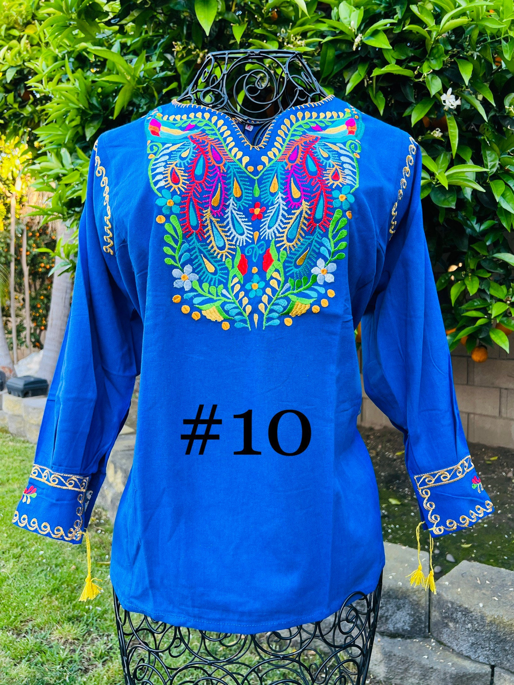 Peacock Embroidery Mexican Blouse Size Xlarge Long Sleeve - Etsy