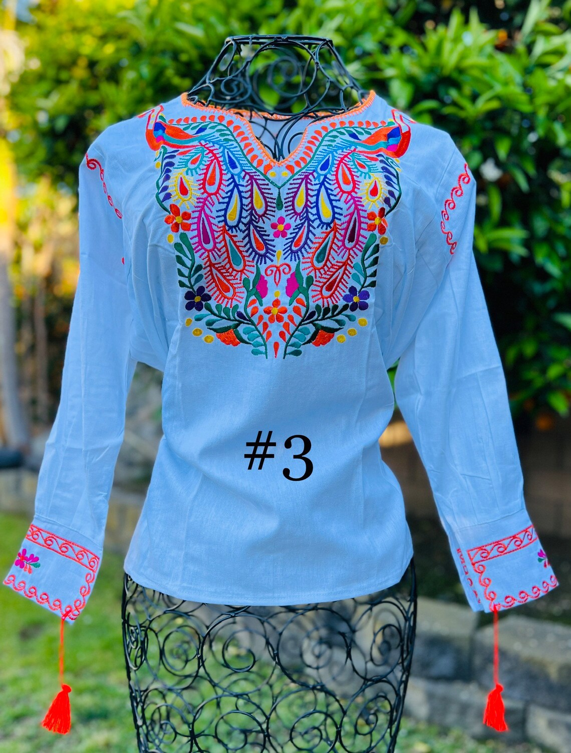 Peacock Embroidery Mexican Blouse Size Xlarge Long Sleeve - Etsy