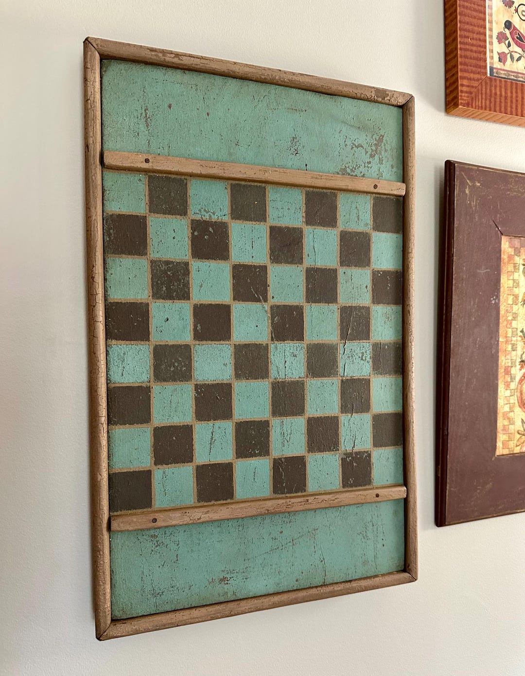 Early Style Teal, Cocoa, Tan Checkerboard- 12” by 19” - Etsy