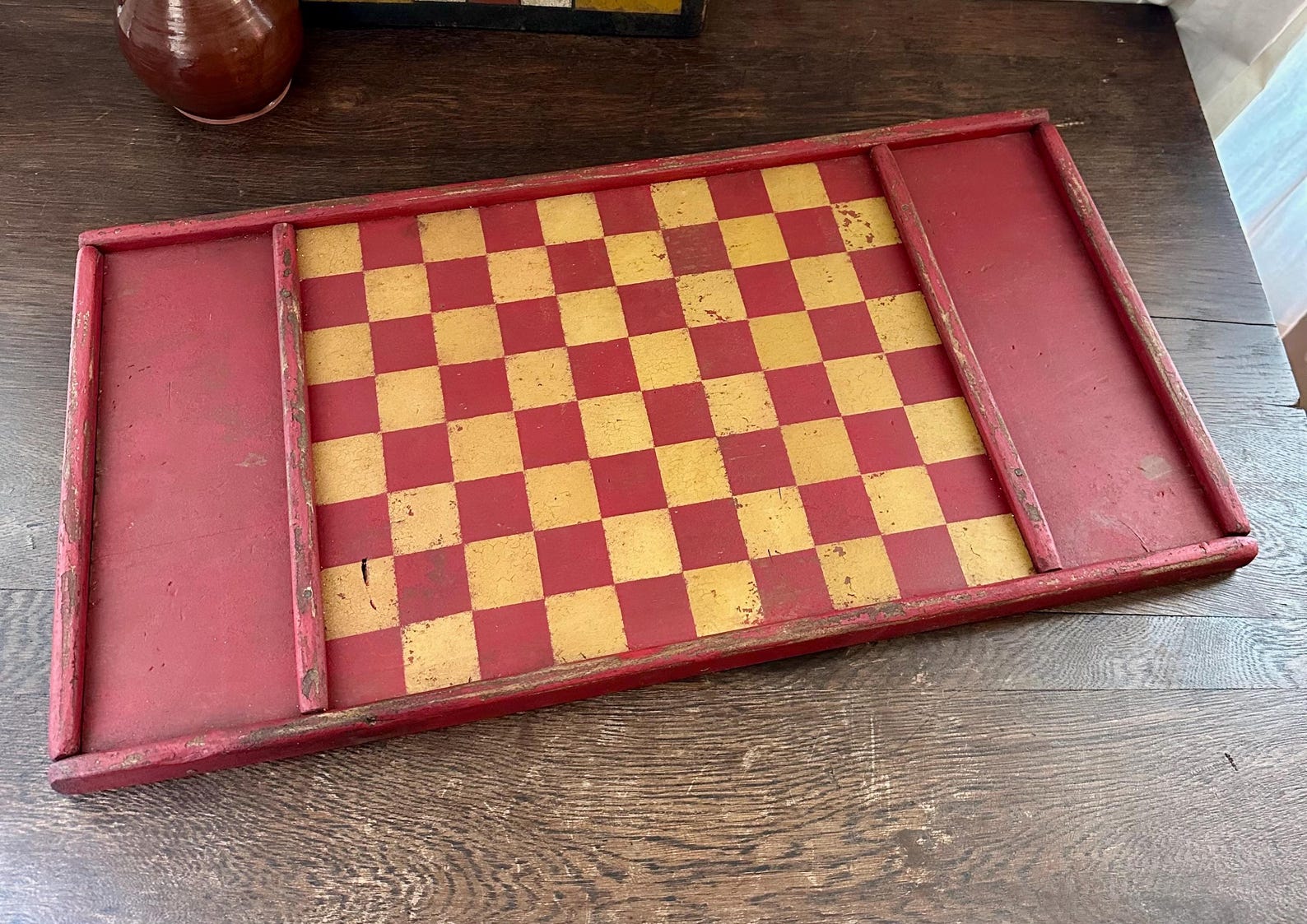 Olde Red and Mustard Early Style Checkers Board 12” X 23” - Etsy