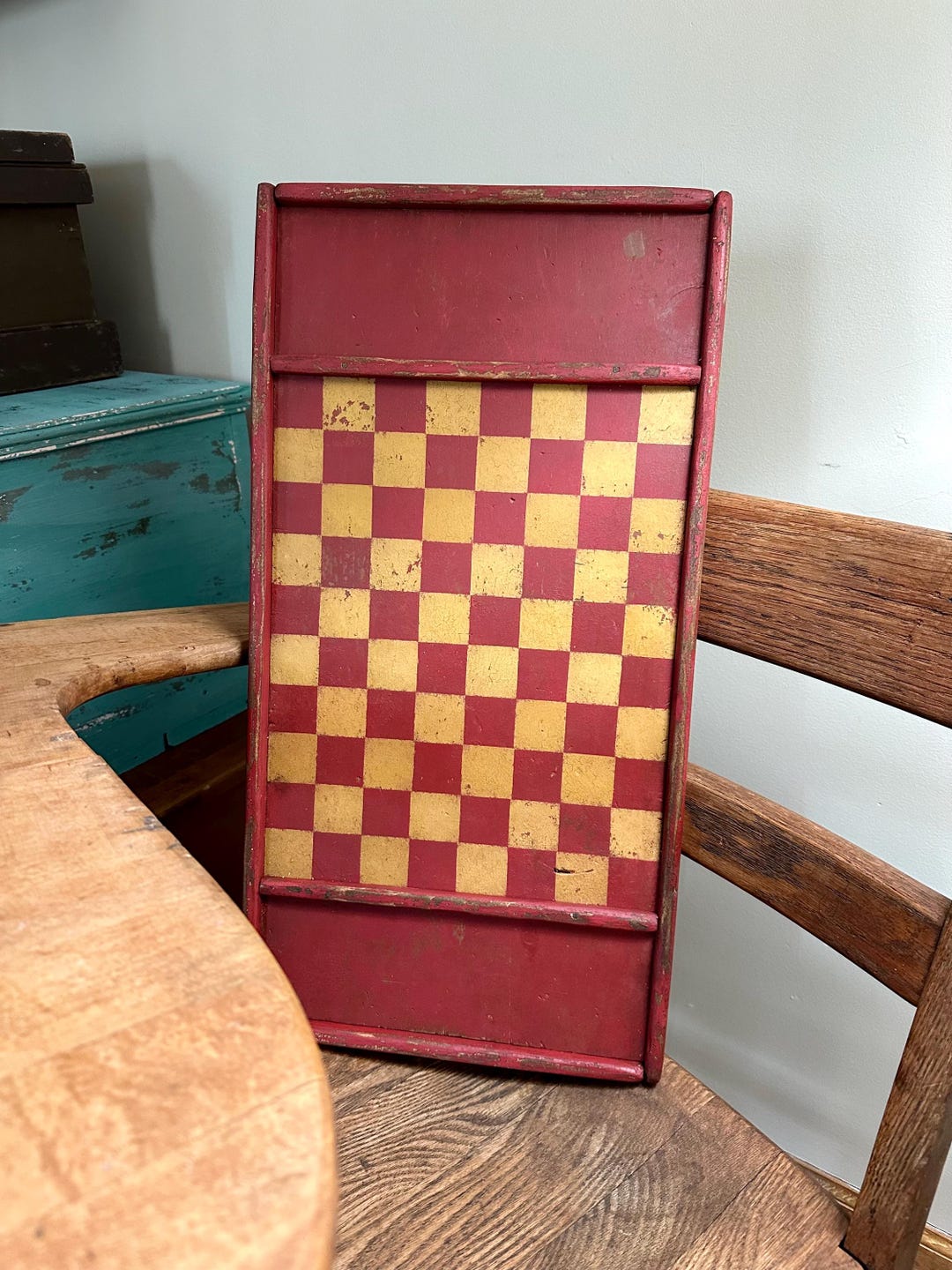 Olde Red and Mustard Early Style Checkers Board 12” X 23” - Etsy